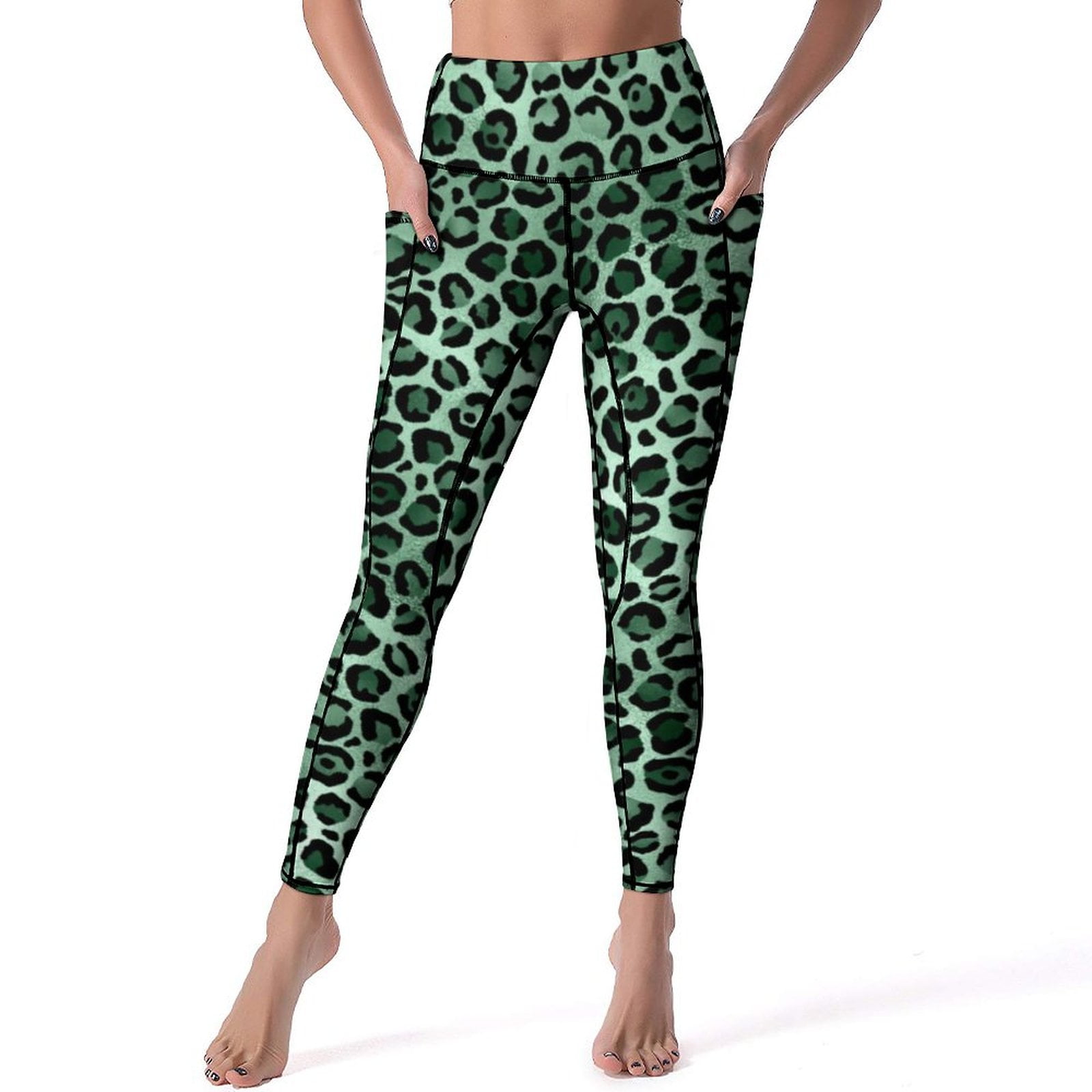 Elegant Brown Leopard Leggings Pockets Wild Animal Print Custom Yoga ...