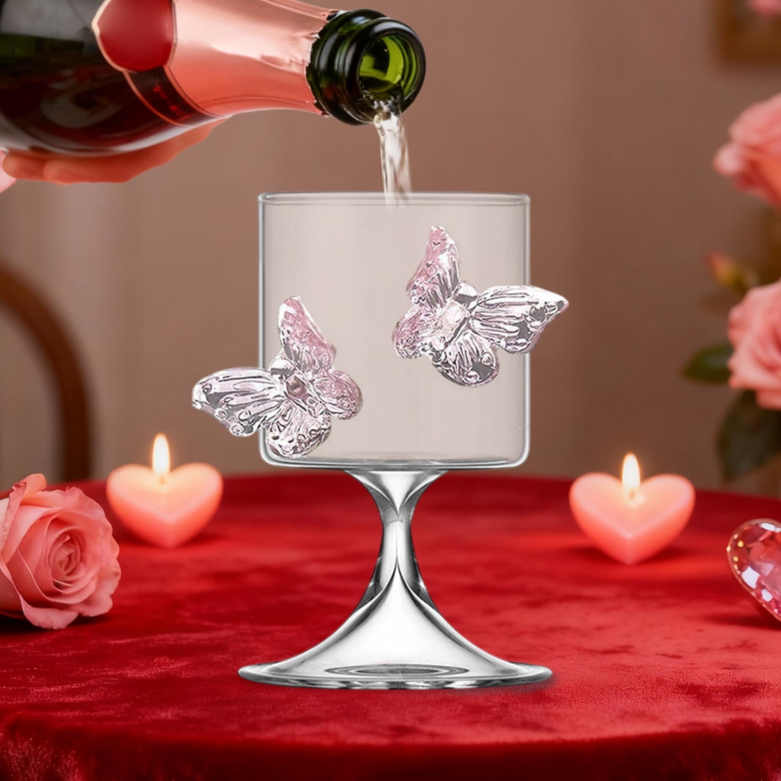 Elegant Butterfly Champagne Flutes | Hand-Blown Glass Goblets for Wine ...