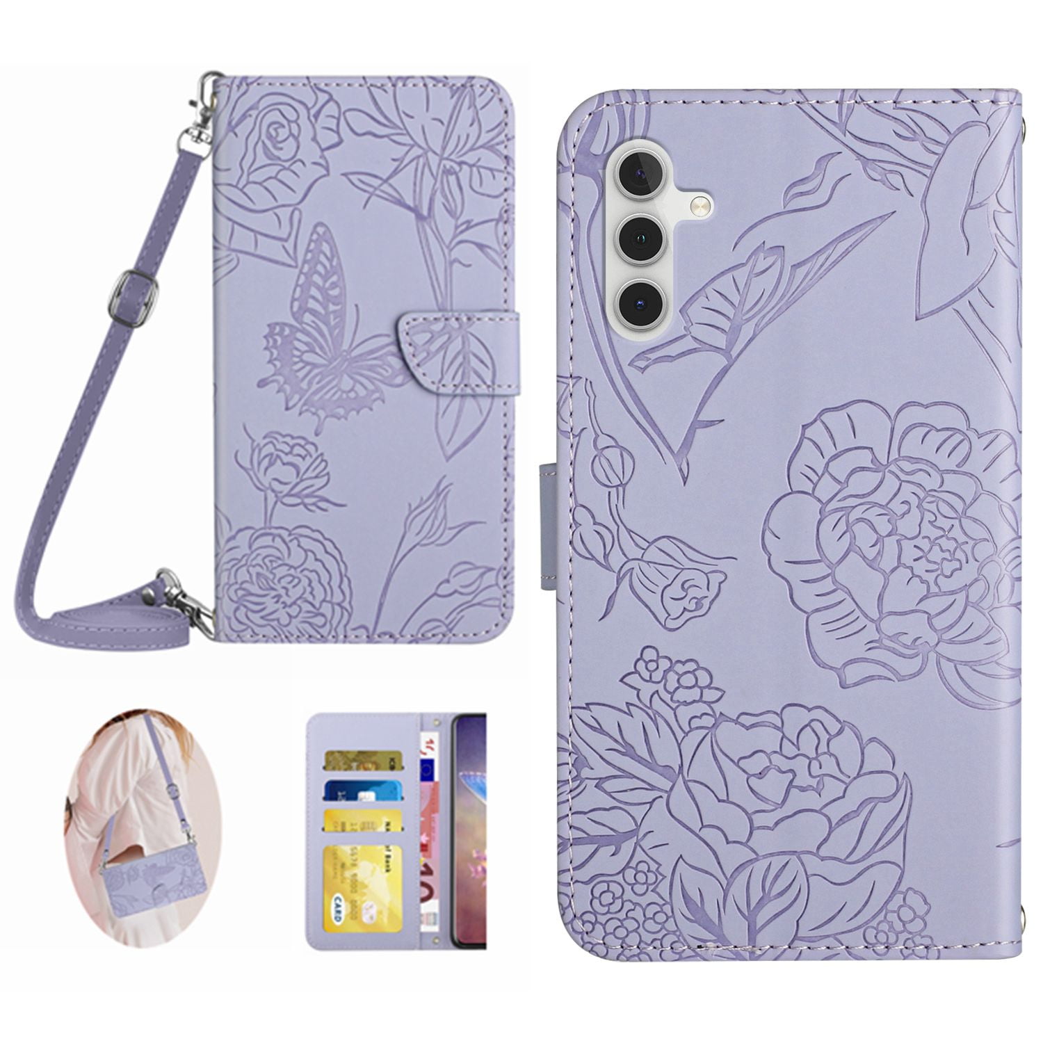 Elegant Butterfly Flower Embossed Flip Case for Samsung Galaxy A05s ...