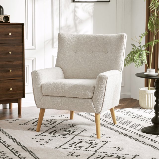 Elegant Button Tufted Accent Chair Almond Boucle Upholstery - Walmart.com