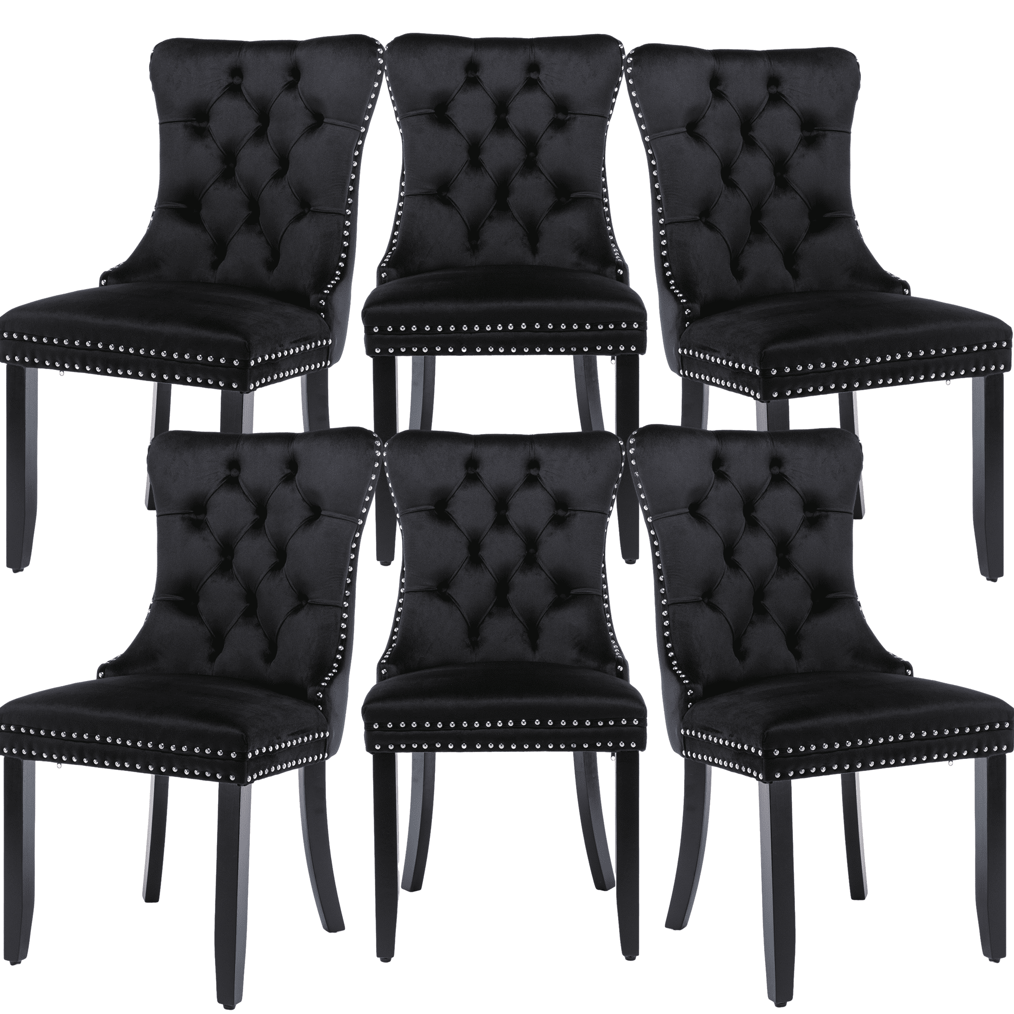 Elegant Velvet Upholstered Dining Chairs, Button Tufted with Nailhead ...