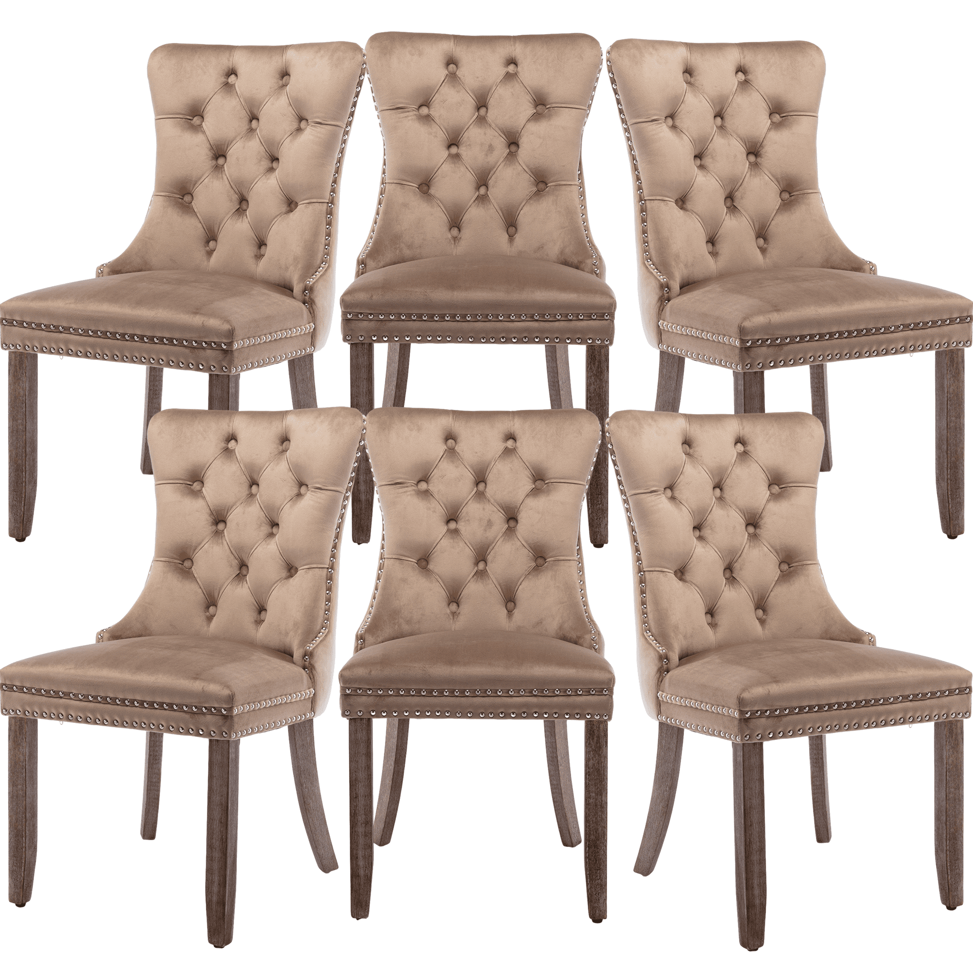 Elegant Velvet Upholstered Dining Chairs, Button Tufted with Nailhead ...