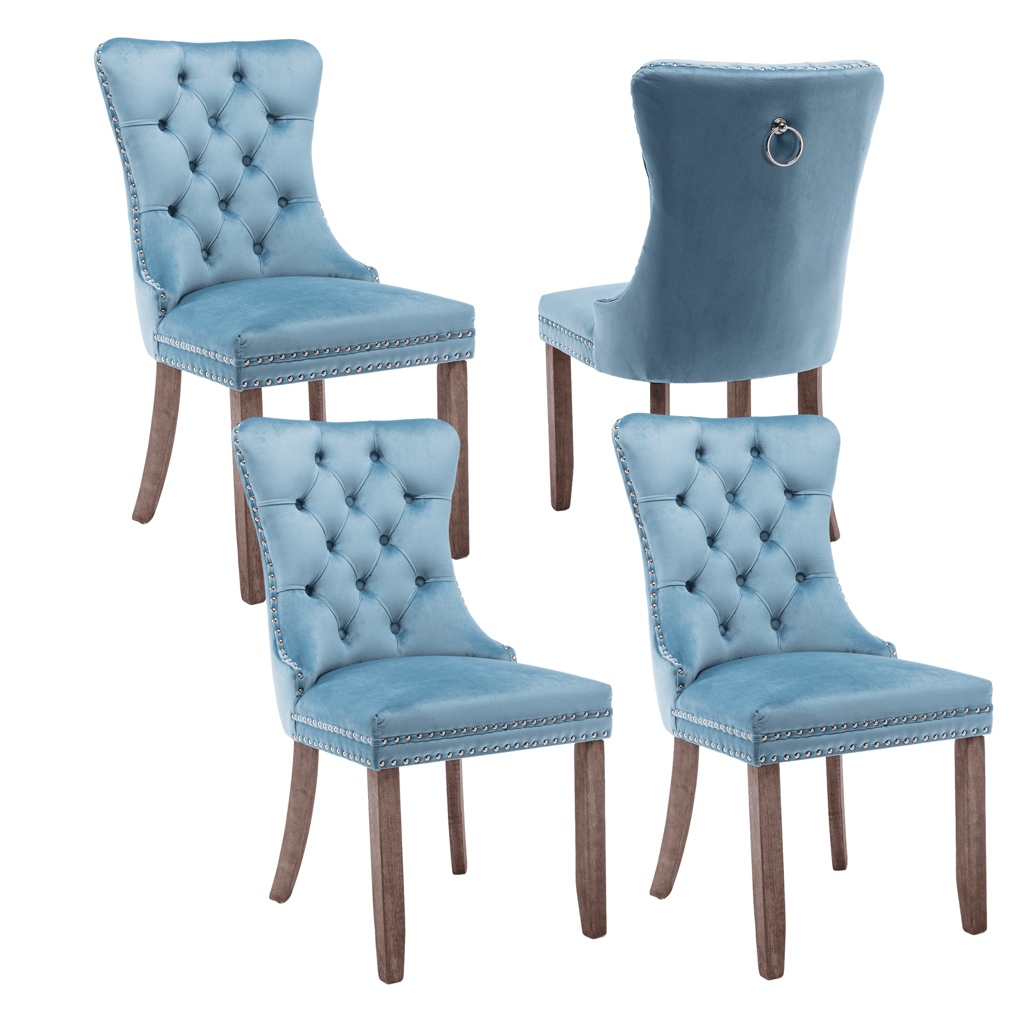 Elegant Velvet Upholstered Dining Chairs with Nailhead Trim, Solid Wood ...
