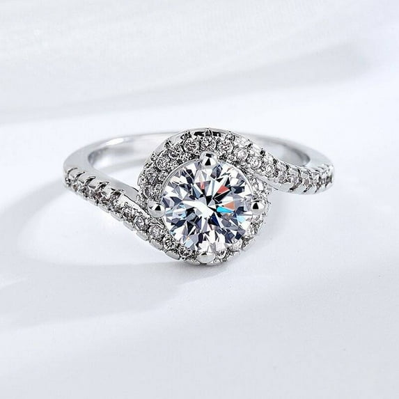 Elegant Bypass Engagement Ring, 14K White Gold Plated, Women’s Wedding ...