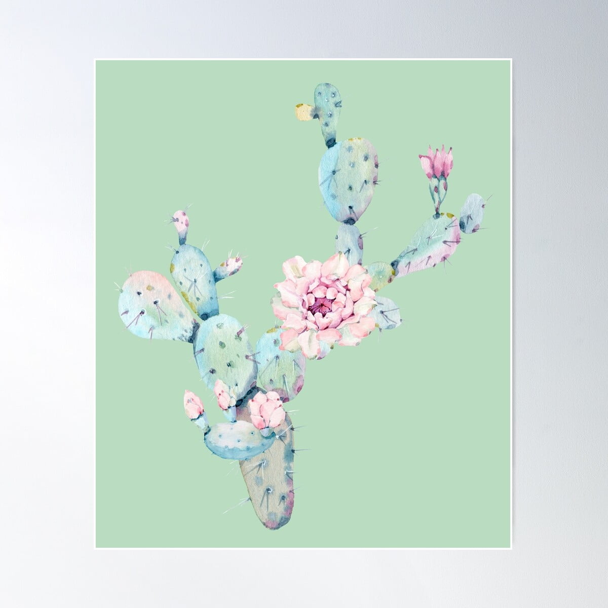 Elegant Cactus Pink And Mint Green Desert Cacti Wall Art Poster Wall ...
