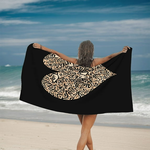 Elegant Calligraphy Pattern Beach Towel - Intricate Swirls in Beige ...