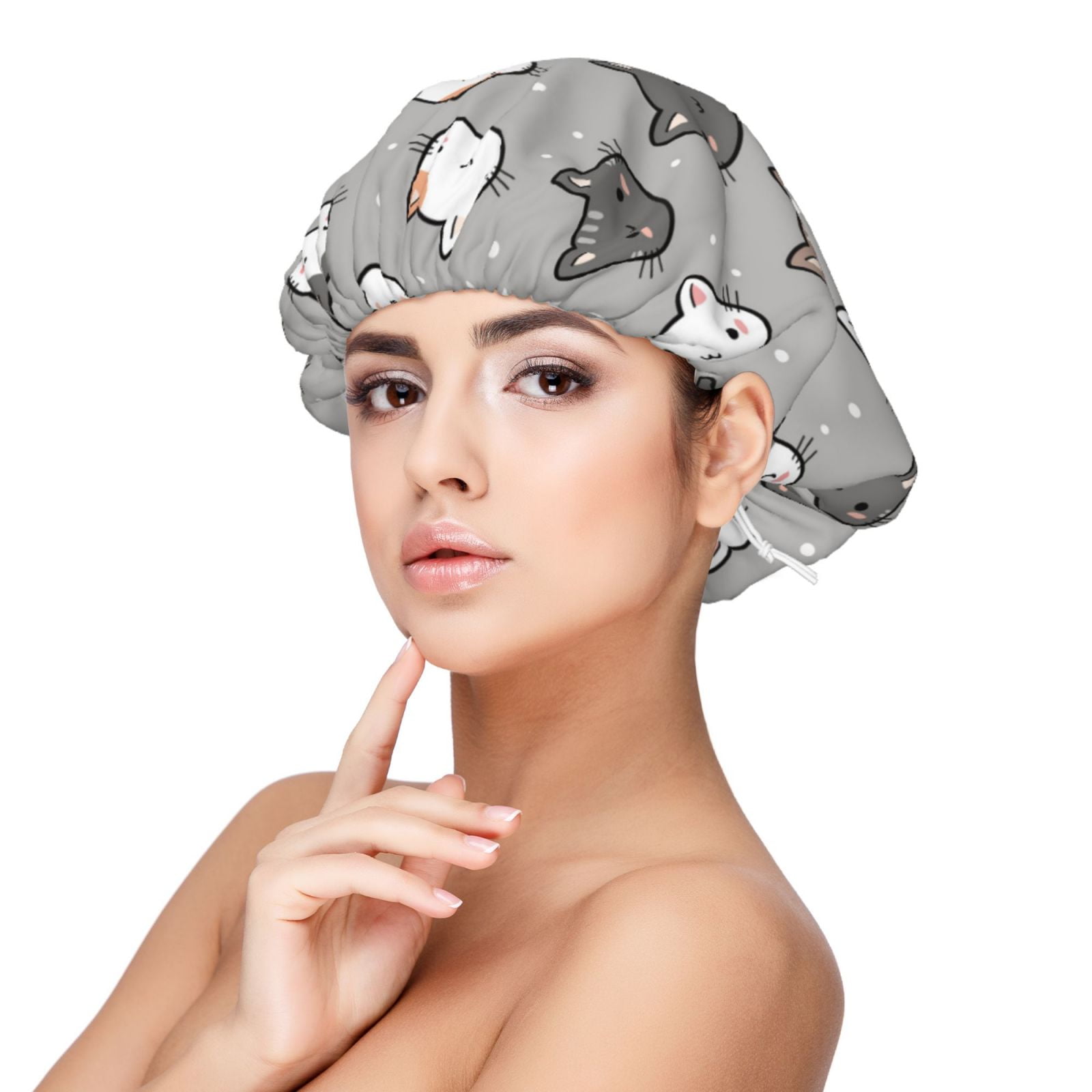 Elegant Cartoon Cute Cat Face Silk Bonnet for Sleeping Women Men ...