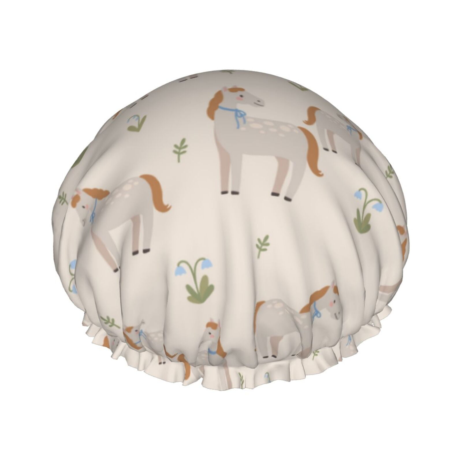 Elegant Cartoon Cute Horse Flower Shower Cap, Reusable Bath Hair Hat ...