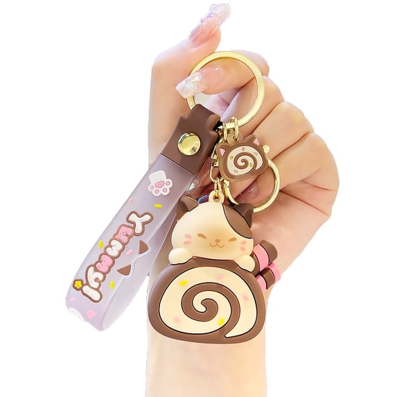 Elegant Cartoon Keyring with Cake Roll Key Bag Pendant Key Ornament ...