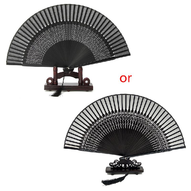 Elegant Carved Hand Held Folding Fans Wood Silk Folding Fans For ...