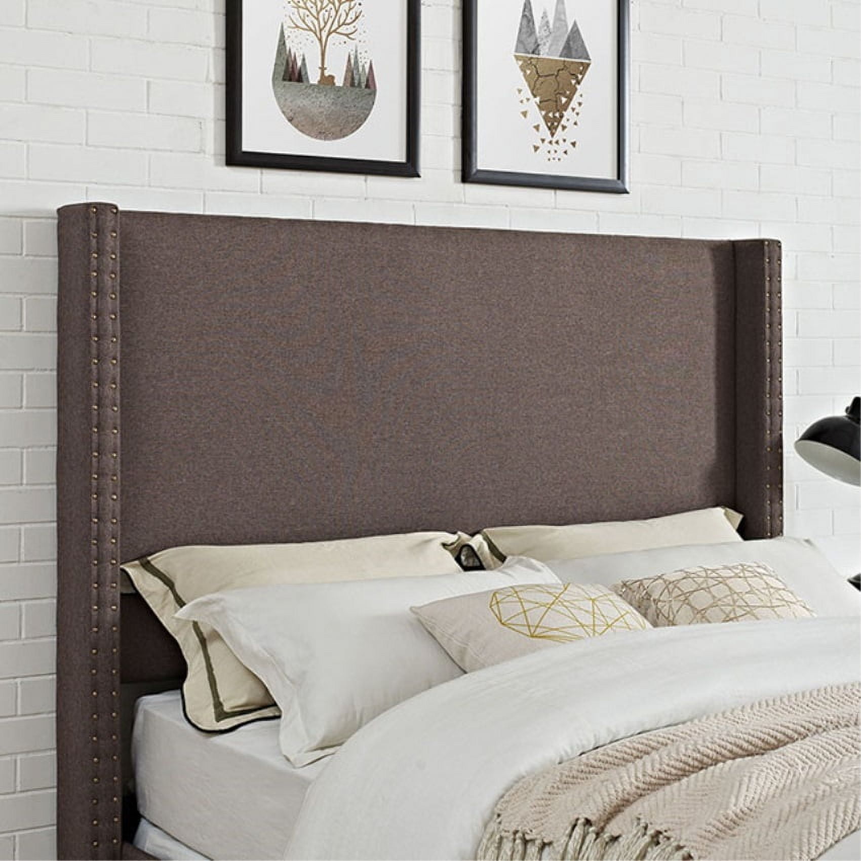 Elegant Casey Bedset with Wingback Headboard in Dove Gray Linen and ...