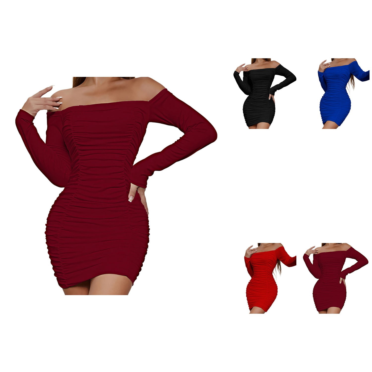 Elegant Casual Bodycon Dress for Women, Long Sleeve Ruffle Detail Crew ...