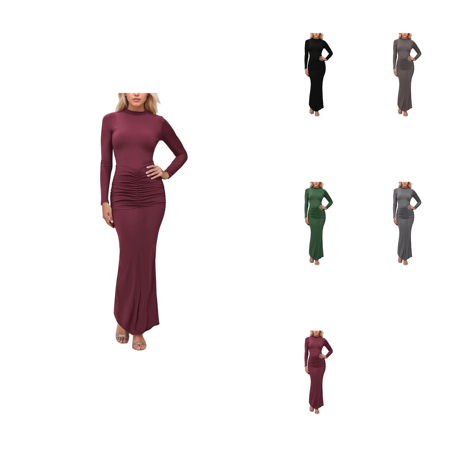 Elegant Casual Bodycon Midi Dress with Stand Collar, Long Sleeves, and ...