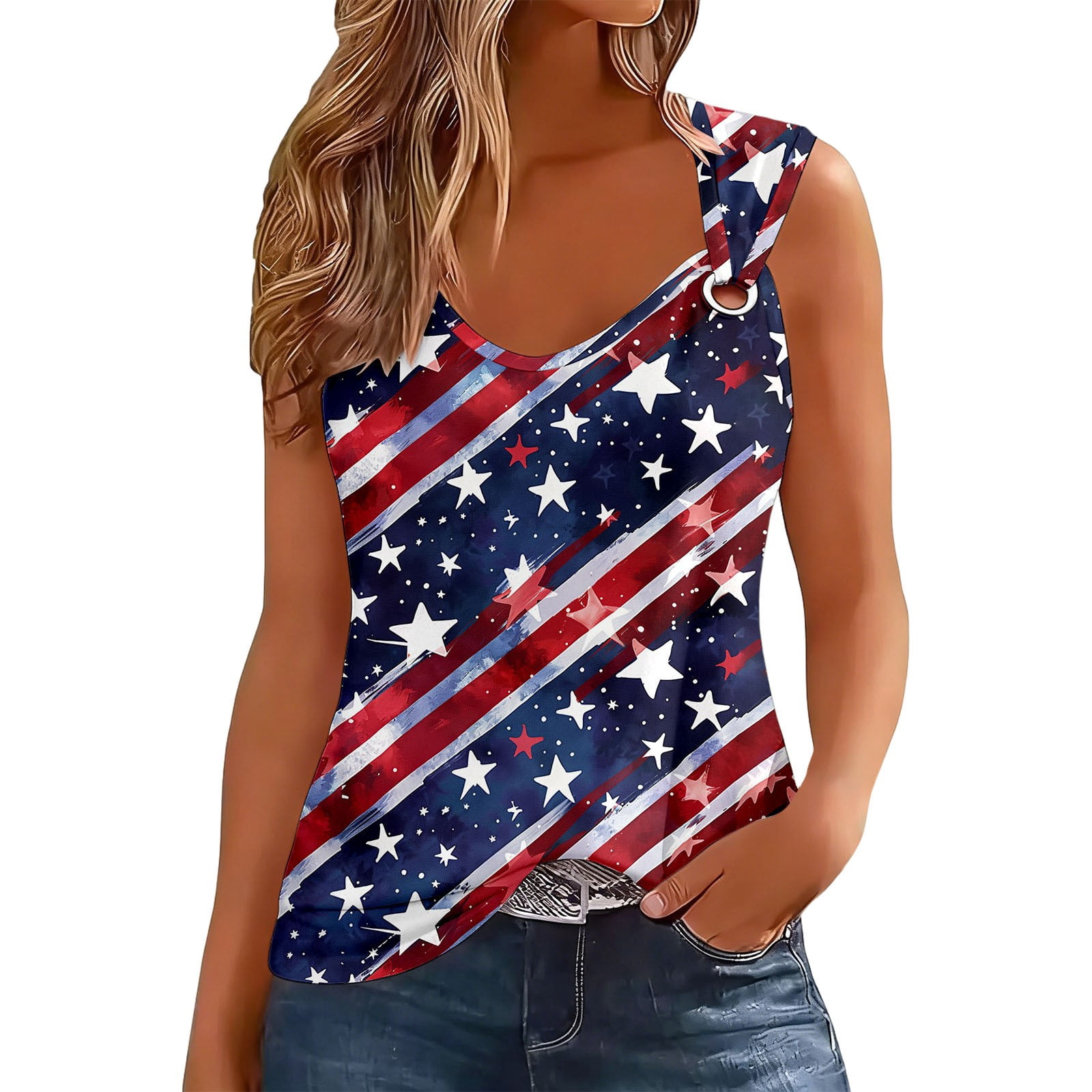 Elegant Casual Women's Tank Top with Patriotic Independence Day Print ...