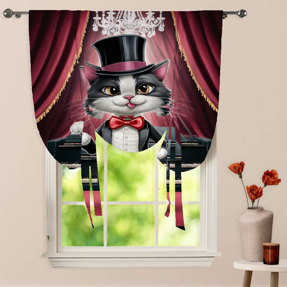 Elegant Cat Performer Window Curtain for Living Room Roman Curtain ...