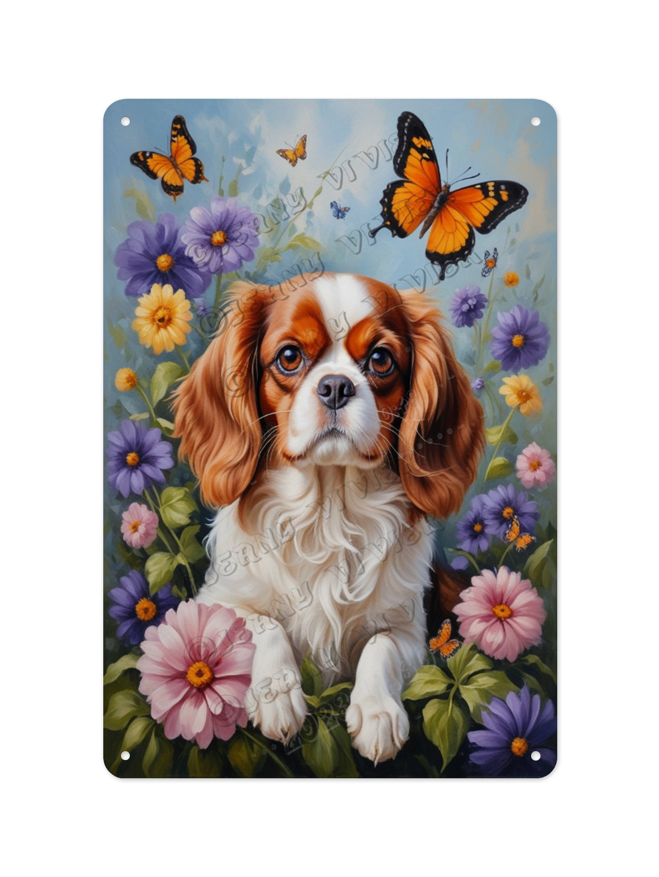 Elegant Cavalier King Charles Spaniel with Roses Aluminum Sign 8x12 ...