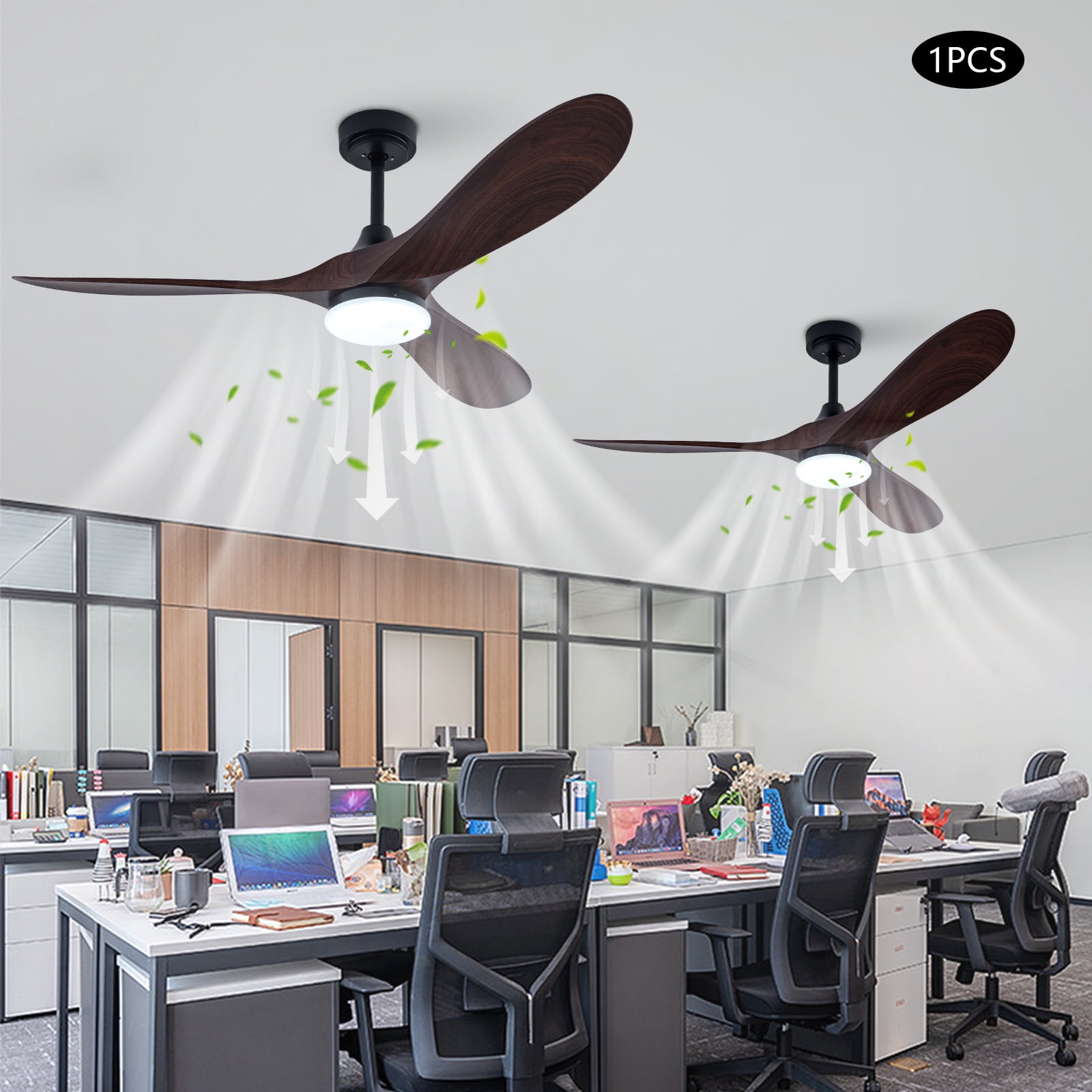 Elegant Ceiling Fan with 48W LED Light, 6-Speed Control, Adjustable ...