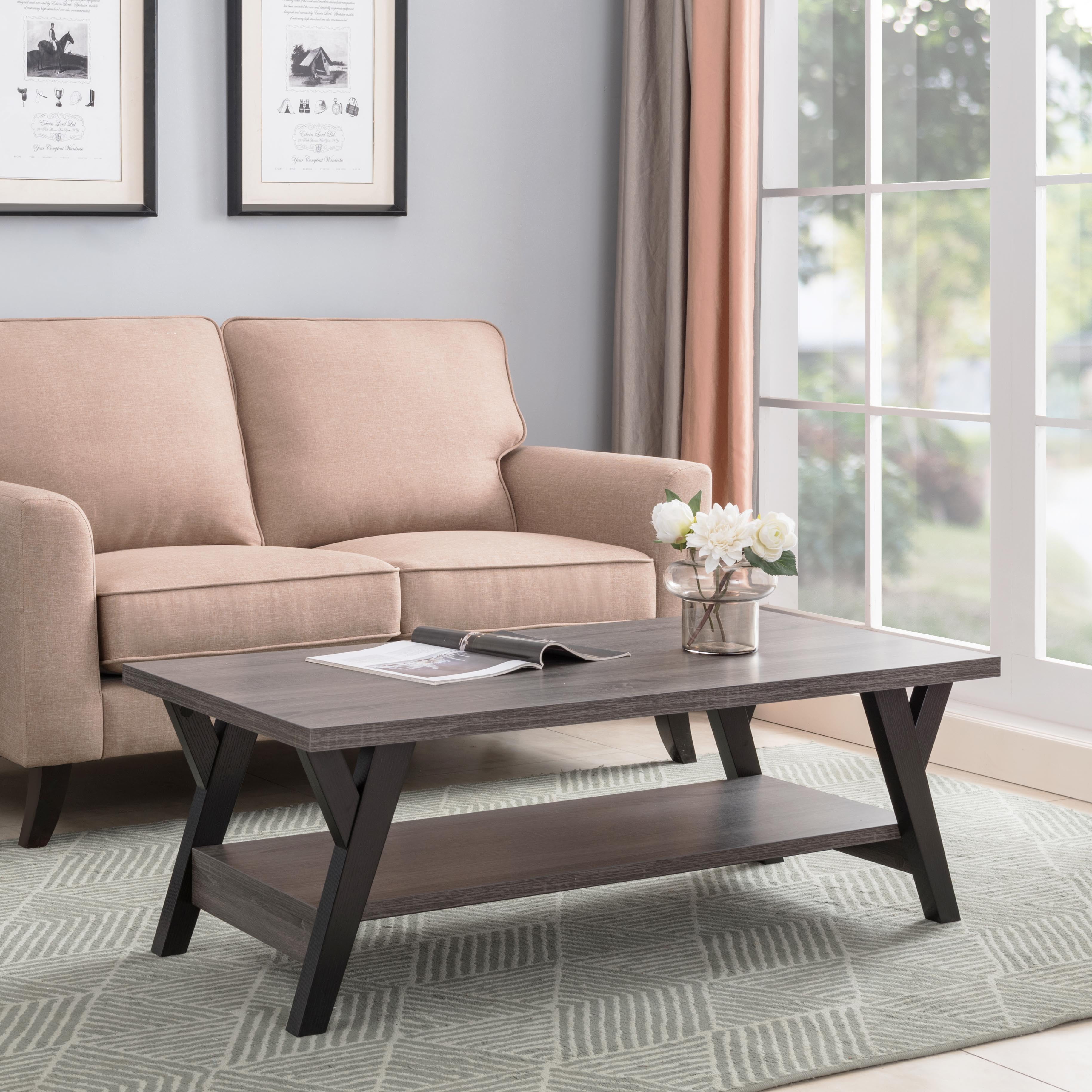 Elegant Center Table/ Coffee Table Bottom Storage In Black & Distressed ...