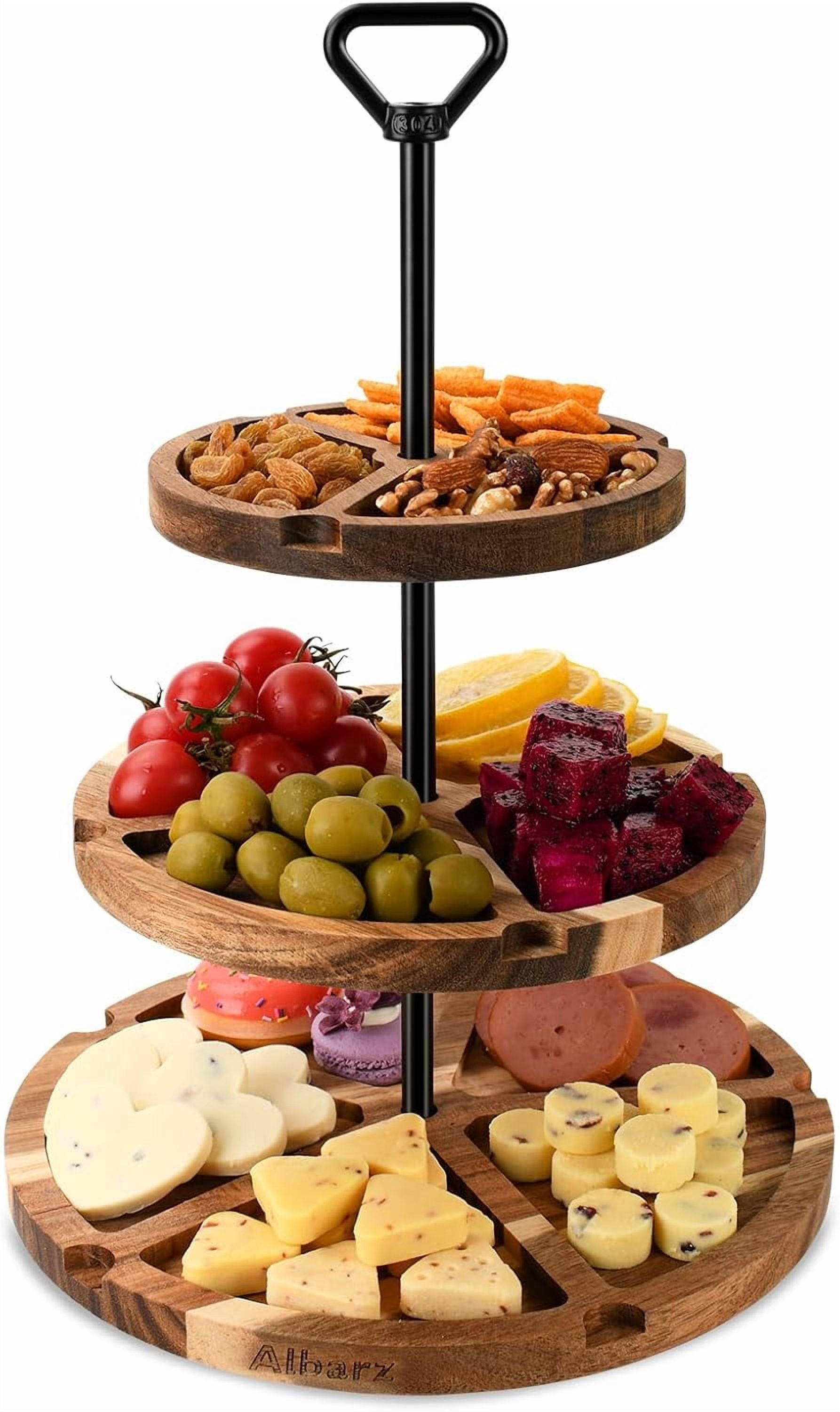 Elegant Charcuterie Boards Three Tiered Acacia Cheese Board and Cupcake ...