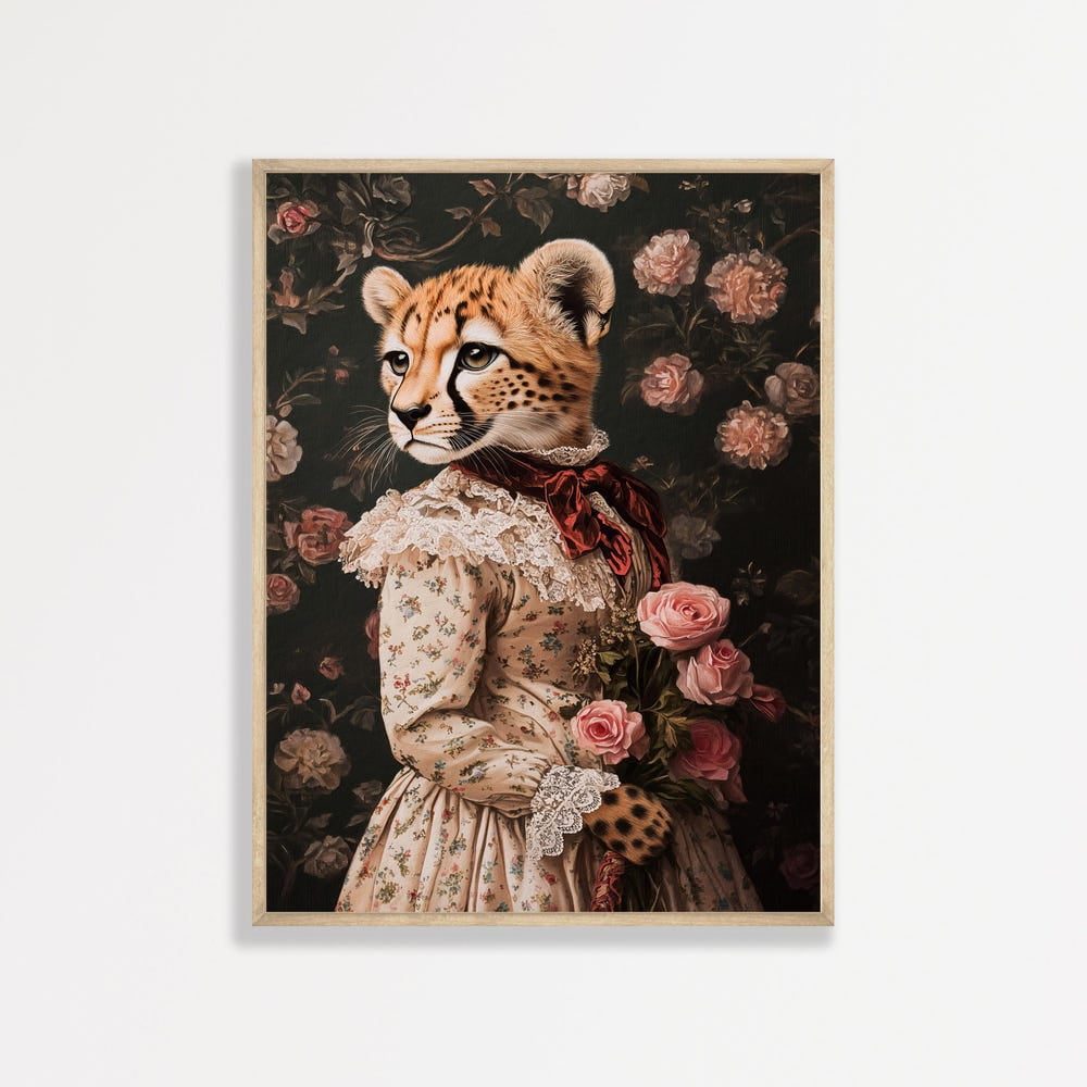 Elegant Cheetah Painting, Cute Funny Victorian Vintage Portrait Wall ...