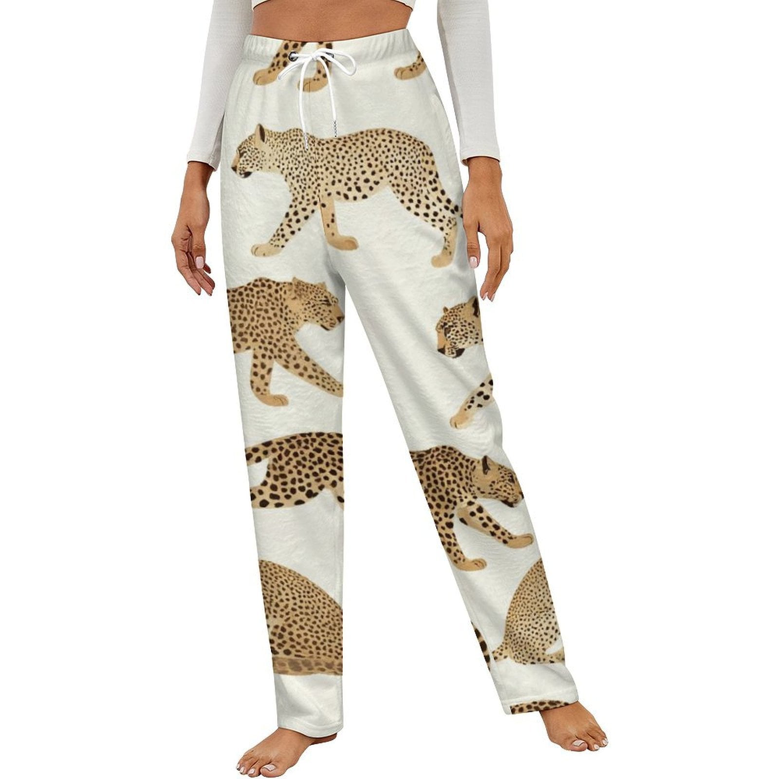 Elegant Cheetahs Seamless Pattern Winter Female Pants Flannel High ...