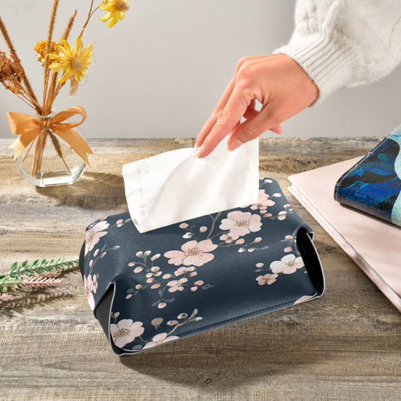 Elegant Cherry Blossom Flowers Leather Tissue Box Cover Rectangle ...