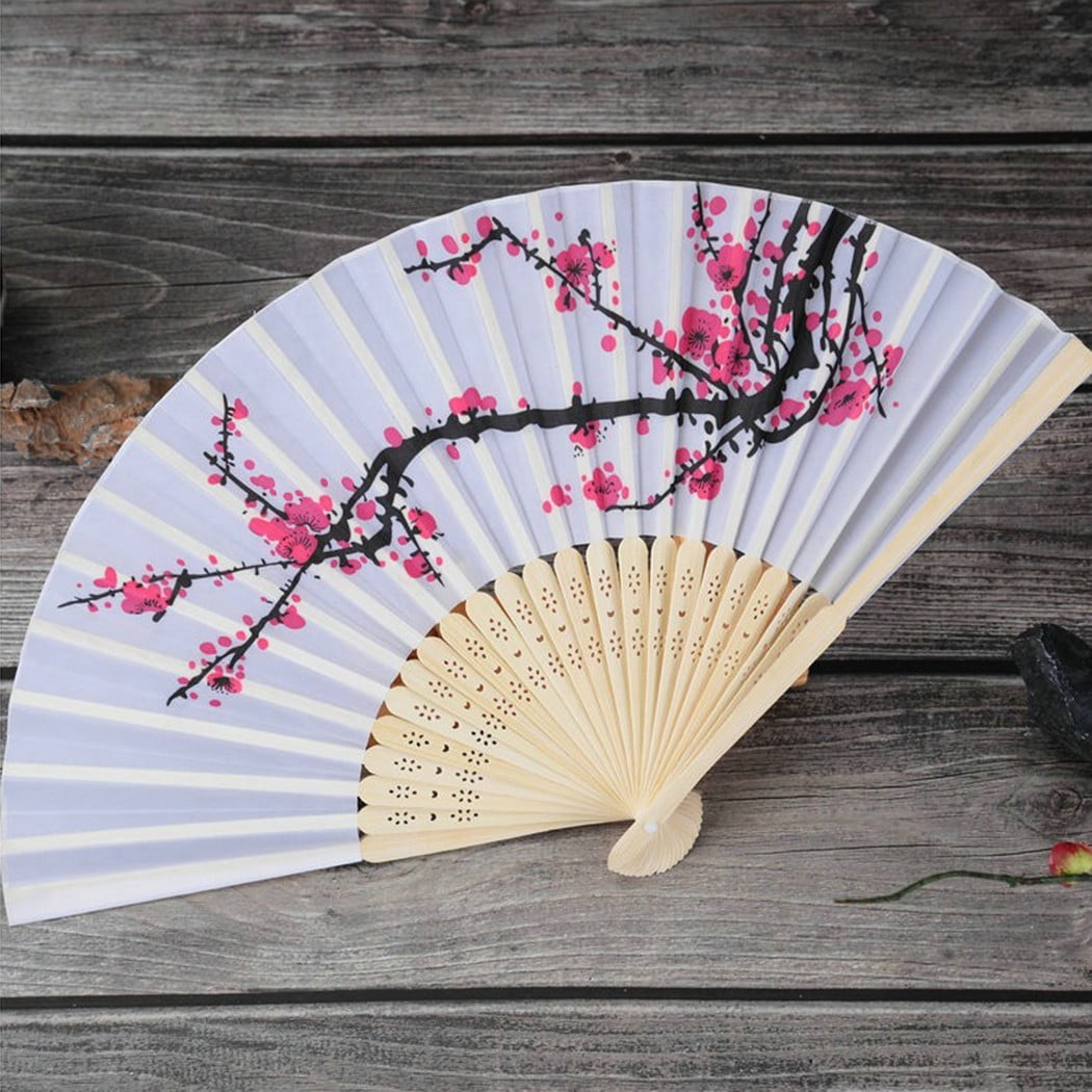 Elegant Cherry Blossom Print Folding Hand-Fans Flower Print Vintage Fan ...