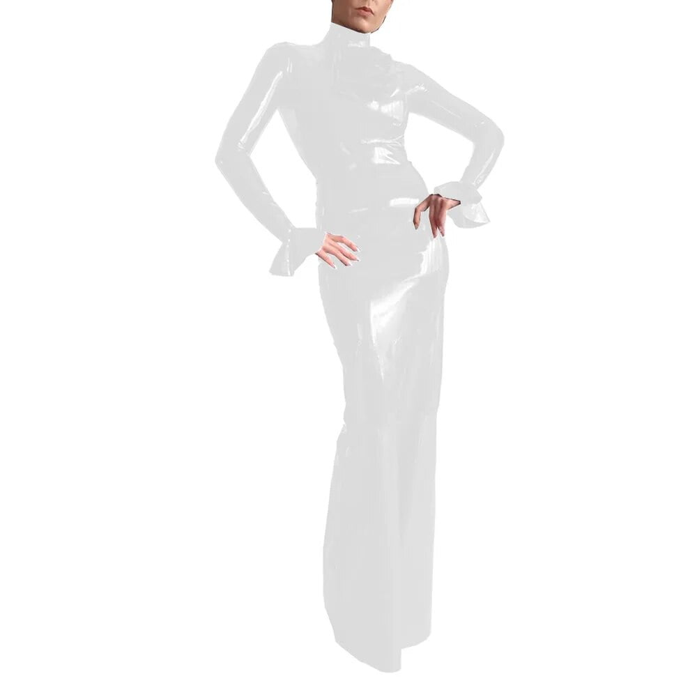 Elegant Chic Shiny PVC Leather Bodycon Trumpet Long Sleeves Dress ...