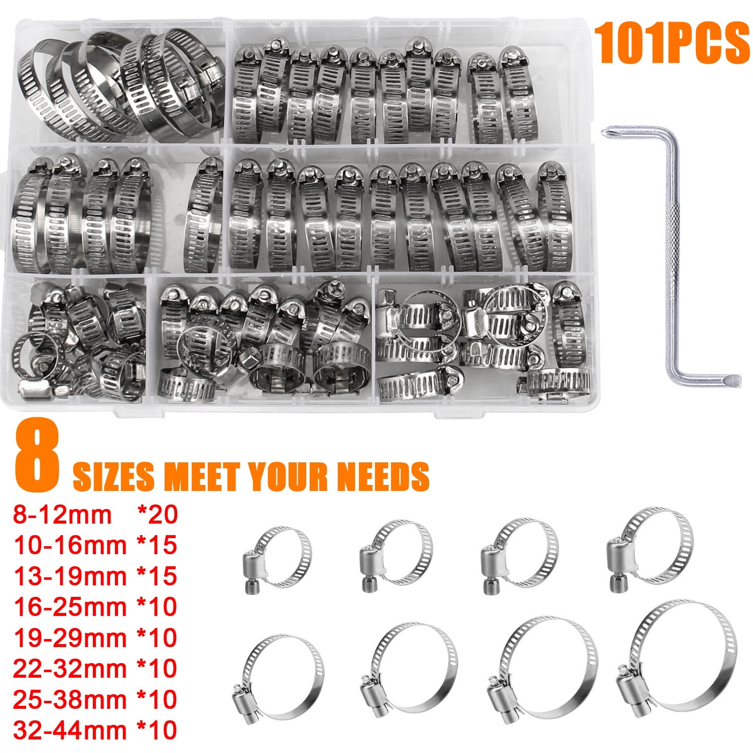Elegant Choise 101pcs Adjustable Worm Gear Clamps - Stainless Steel ...