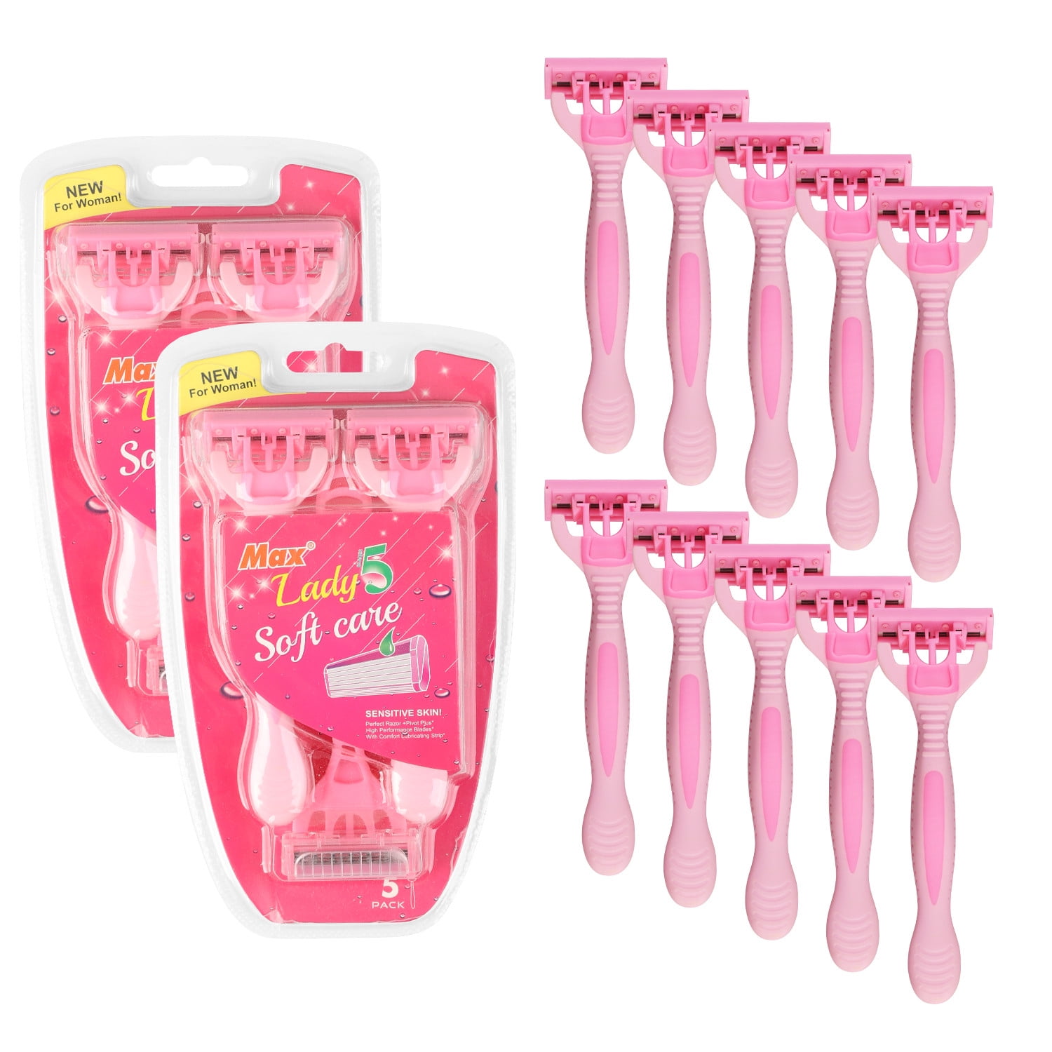 Elegant Choise Razors for Women, 5-Blade Disposable Manual Razor, Pink ...