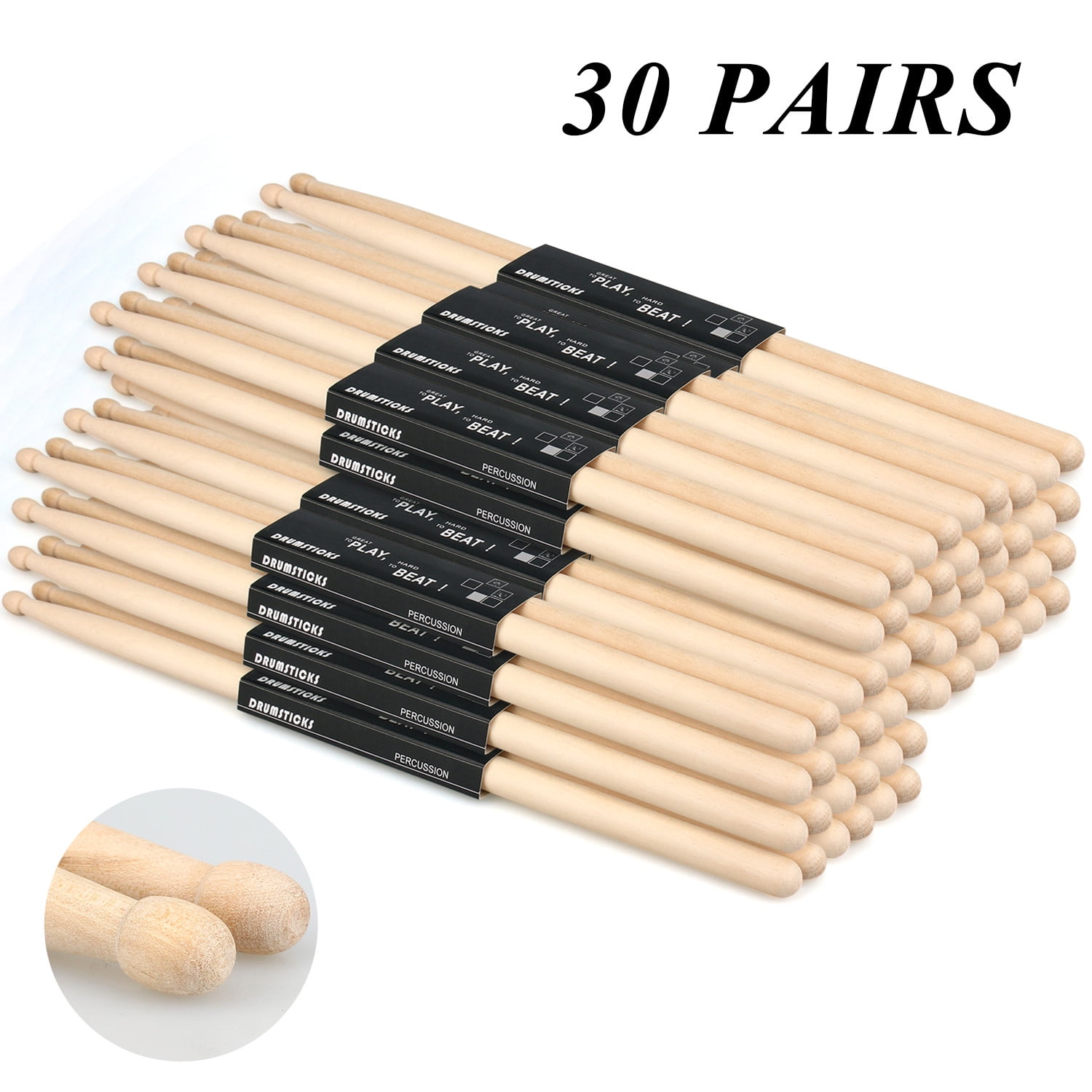 Elegant Choise 30 Pairs Drum Sticks Maple Wood 5A Drumsticks Music - Walmart.com