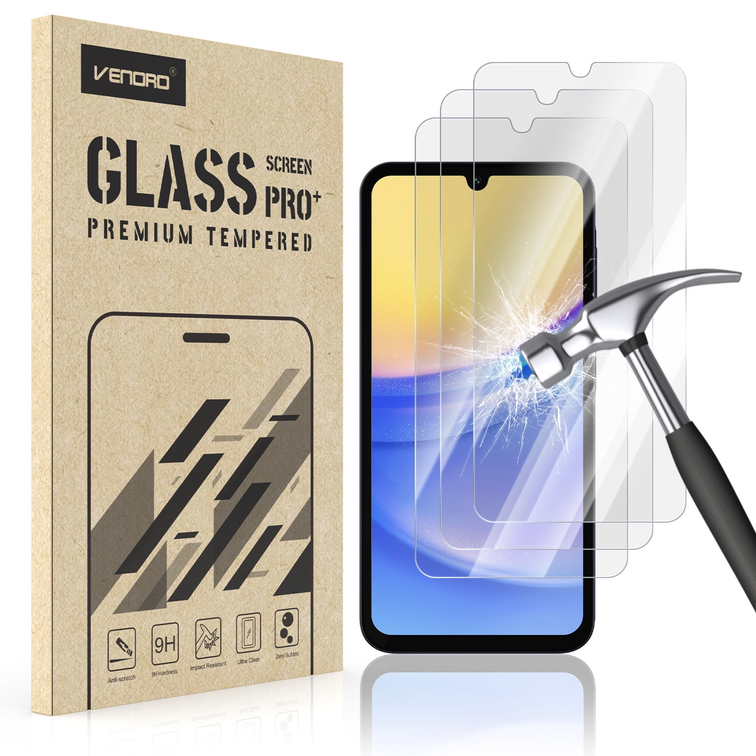Elegant Choise 3Pcs Screen Protector Tempered Glass for Samsung Galaxy ...