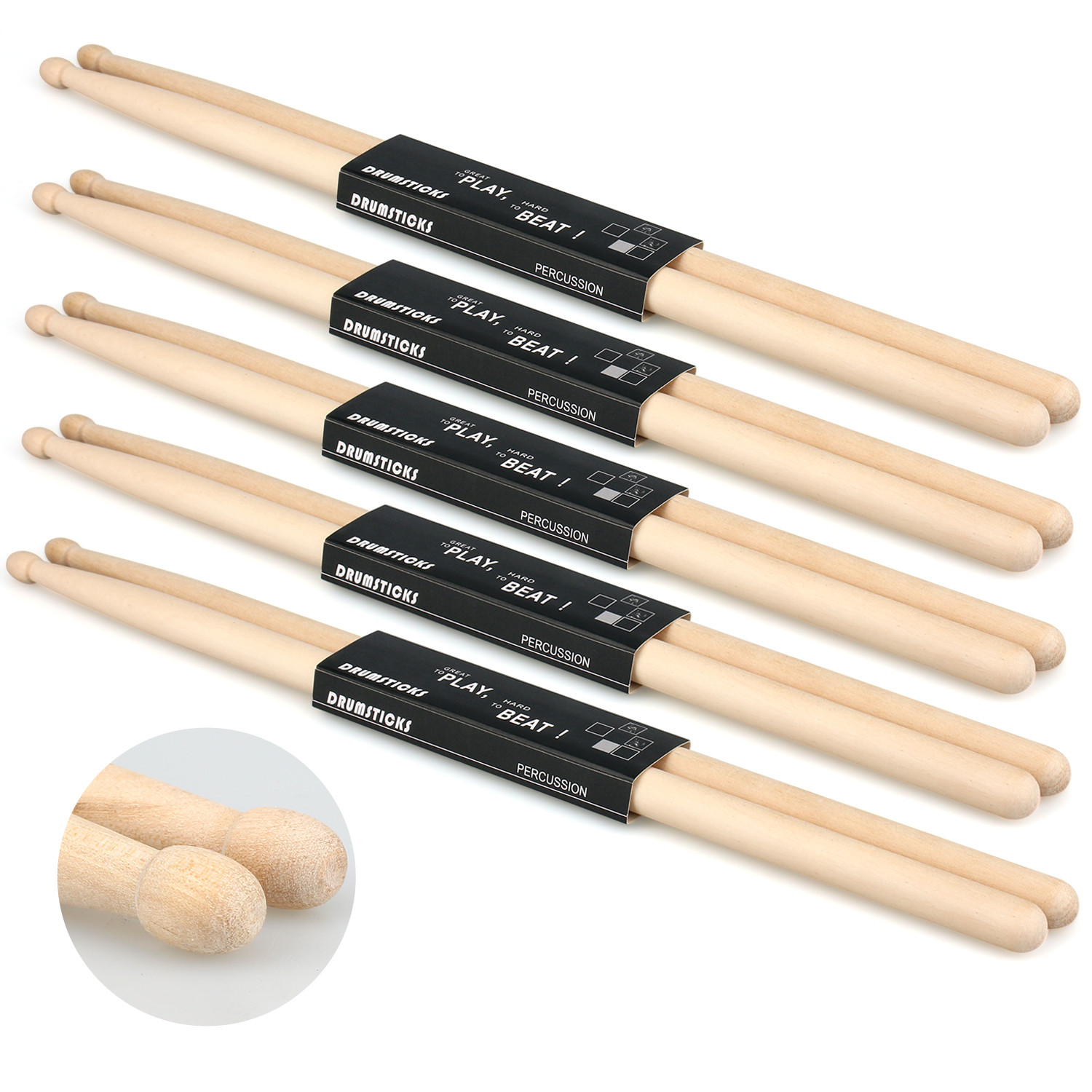 Elegant Choise 5 Pairs Drum Sticks Maple Wood 5A Drumsticks Music ...