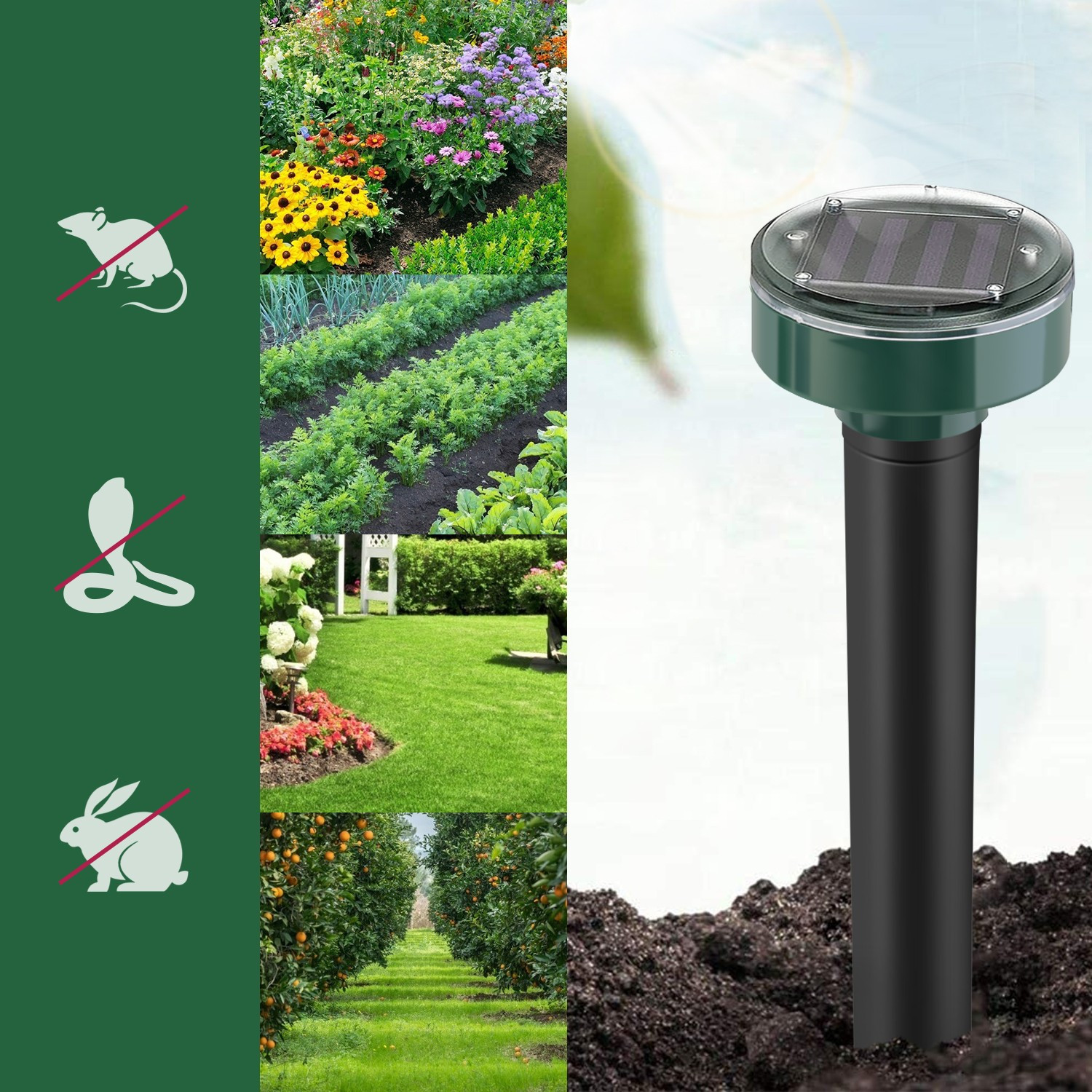 Elegant Choise 10Pcs Animal Repeller Ultrasonic Solar Powered Pest Mole ...