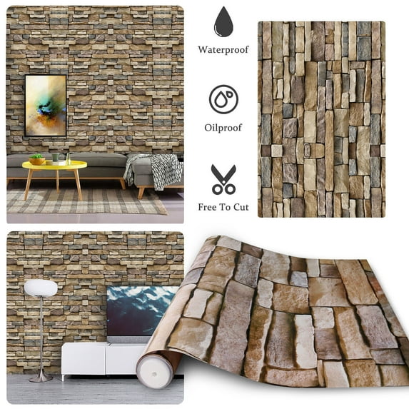 Elegant Choise 9.8ft*17in 3D Brick Stone Wallpaper Roll Self Adhesive ...