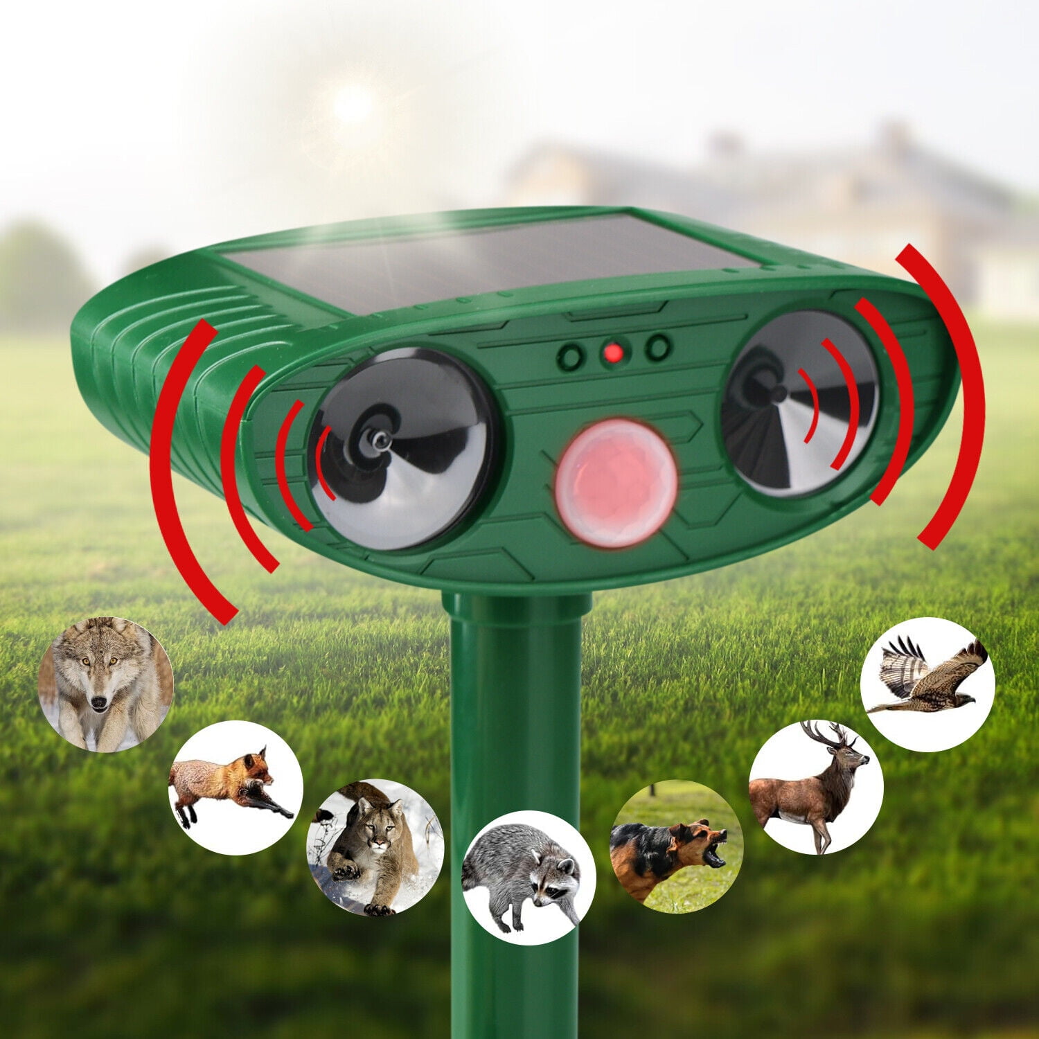Elegant Choise Animal Repeller Ultrasonic Solar Powered Outdoor Repels ...