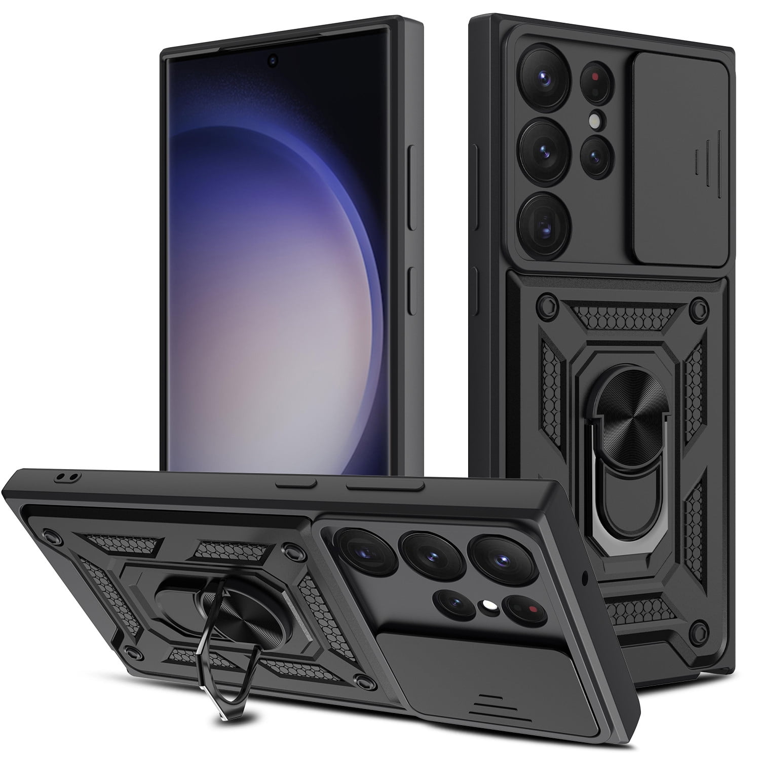 Elegant Choise Camera Lens Cover Phone Case with Ring Stand for Samsung Galaxy S23 Ultra/S23 ...