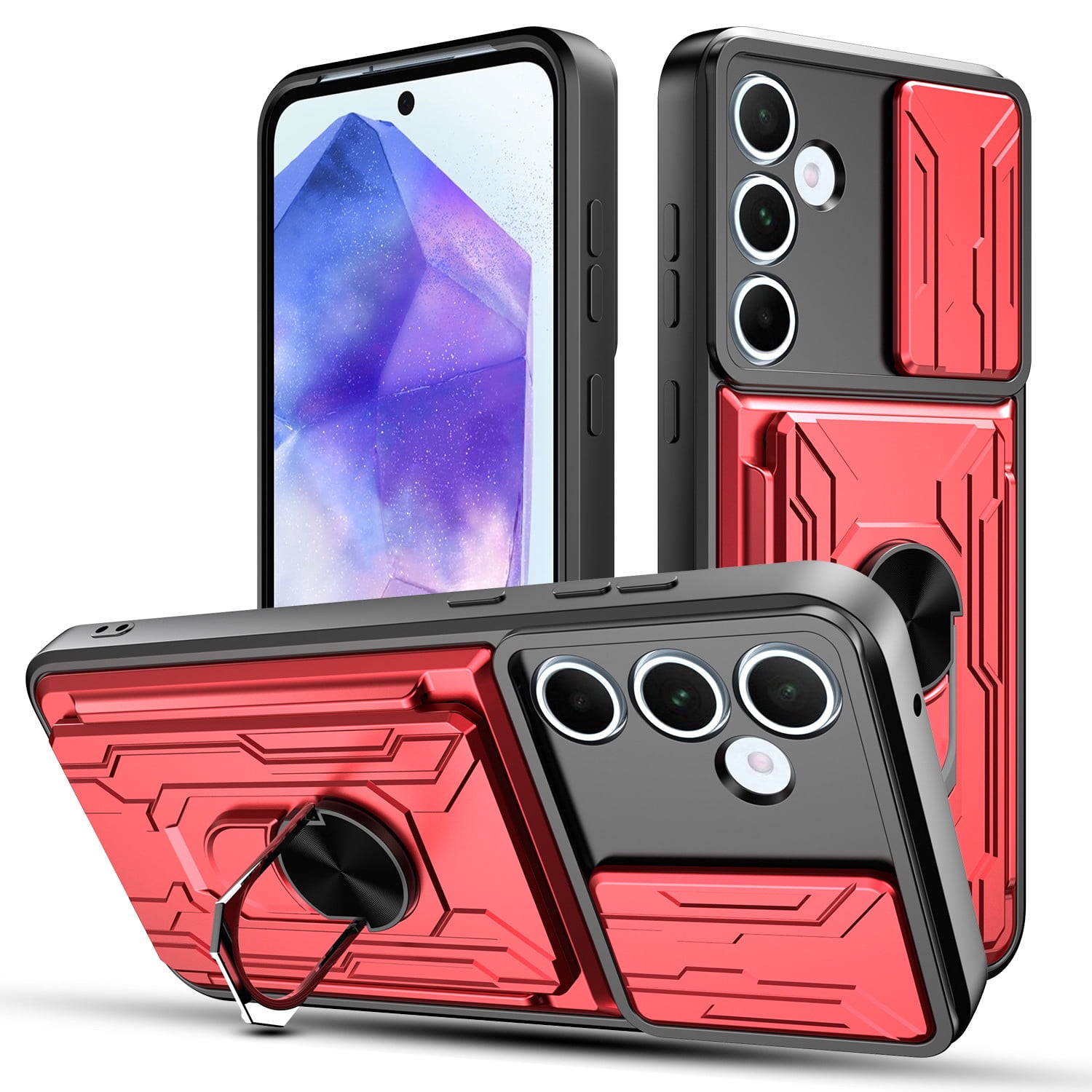 Elegant Choise Card Slot Holder Phone Case with 2Pcs Screen Protector for Samsung Galaxy A55 5G ...