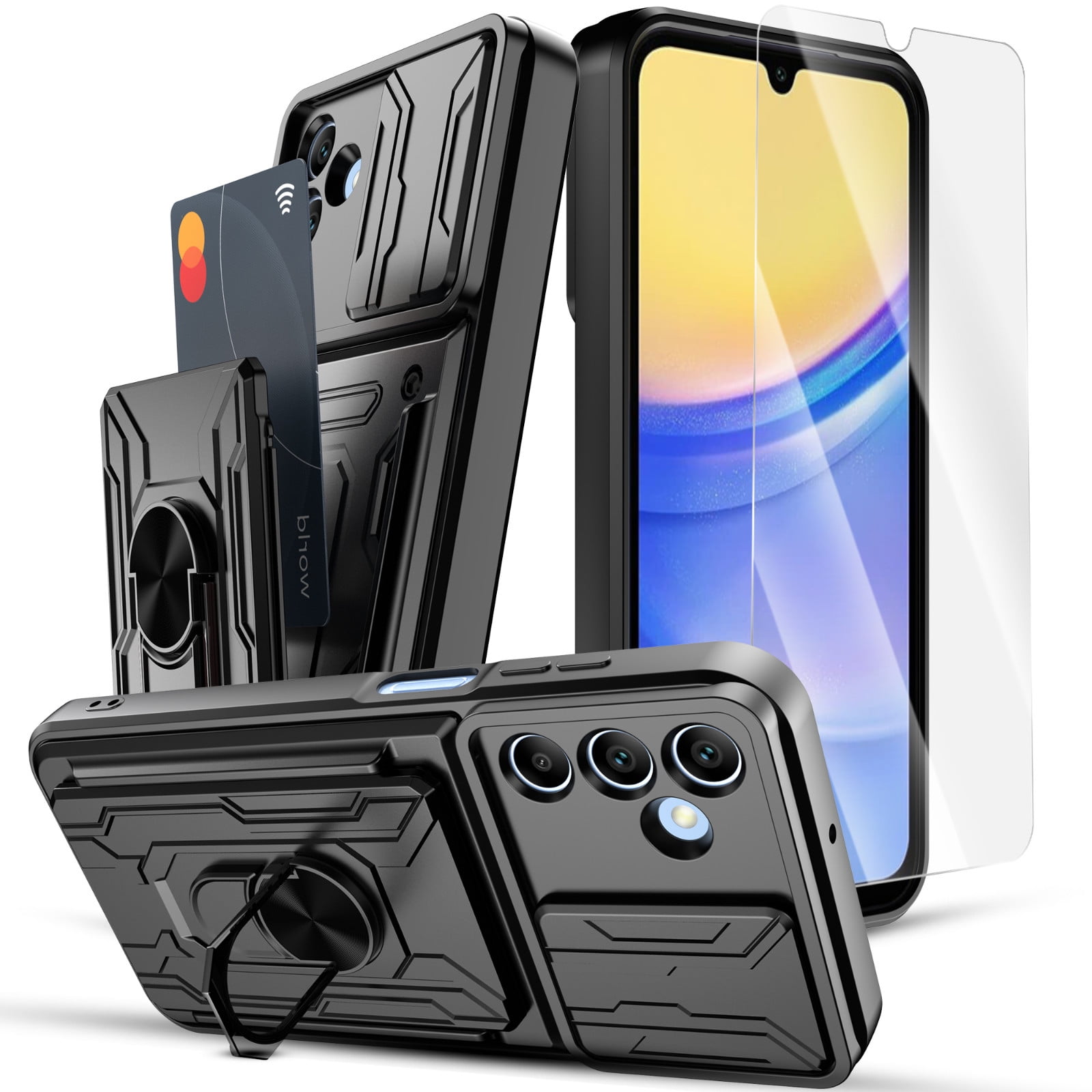 Elegant Choise Card Slot Holder Phone Case with Screen Protector for Samsung Galaxy A15 5G with ...