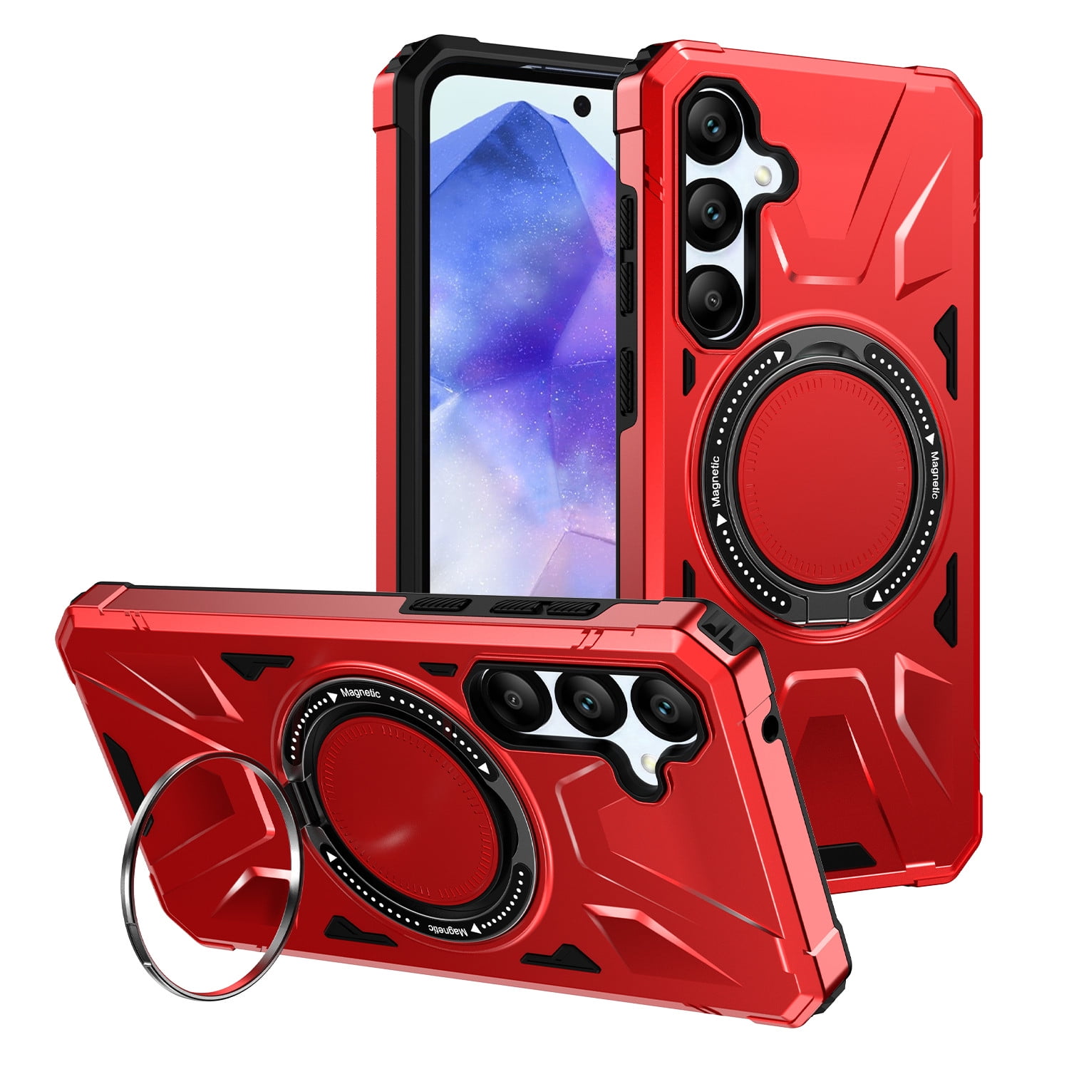 Elegant Choise Case for Samsung Galaxy A55 5G Shockproof Magnetic Phone Cover with Stand, Red ...