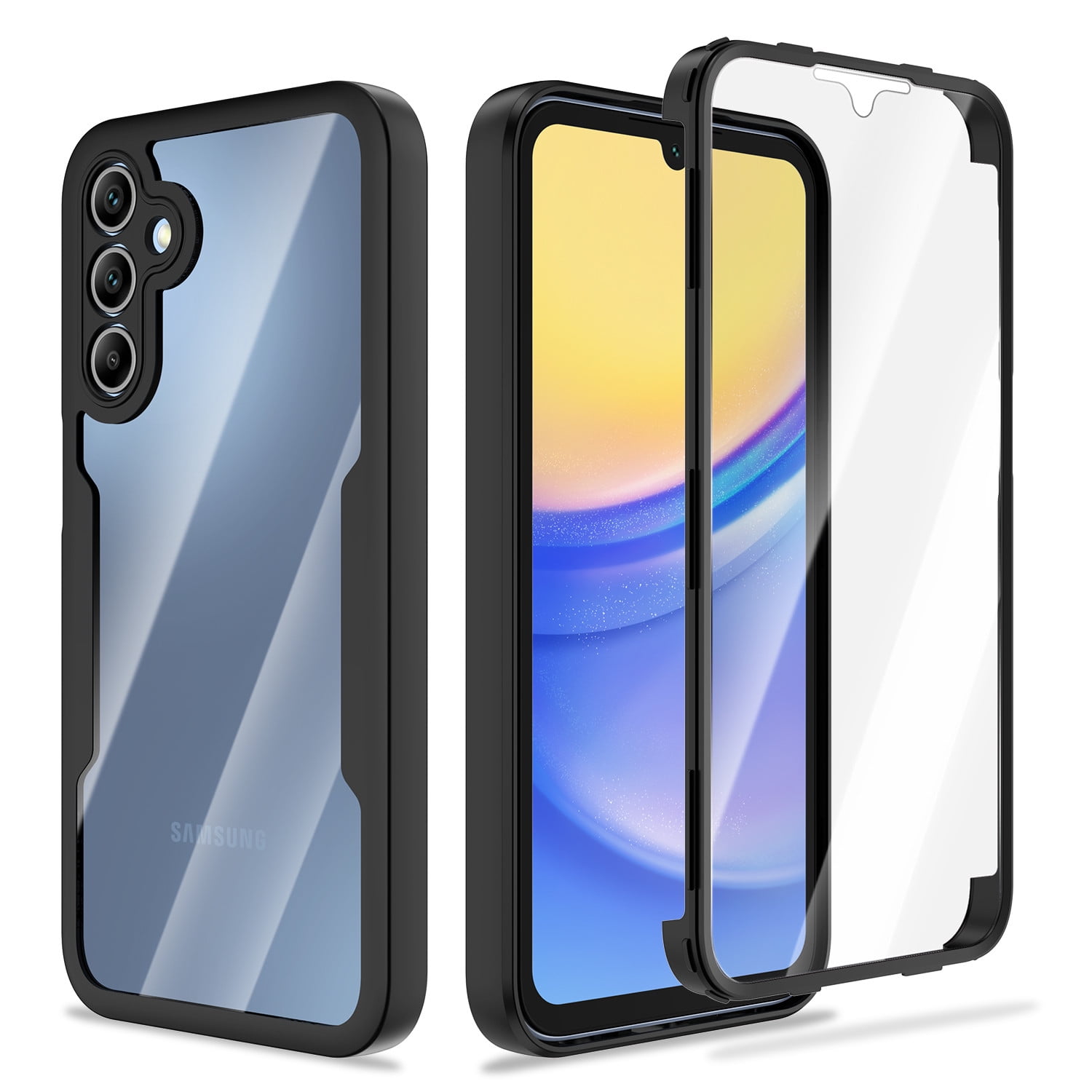 Elegant Choise Case with Built-in Screen Protector Full Cover for Samsung Galaxy A15 5G, Black ...
