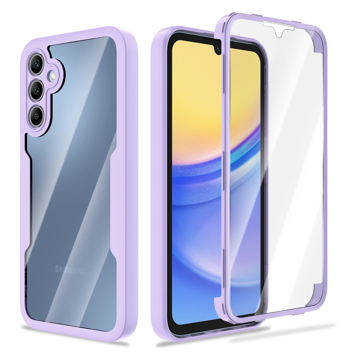Elegant Choise Case with Built-in Screen Protector Full Cover for Samsung Galaxy A15 5G, Purple ...