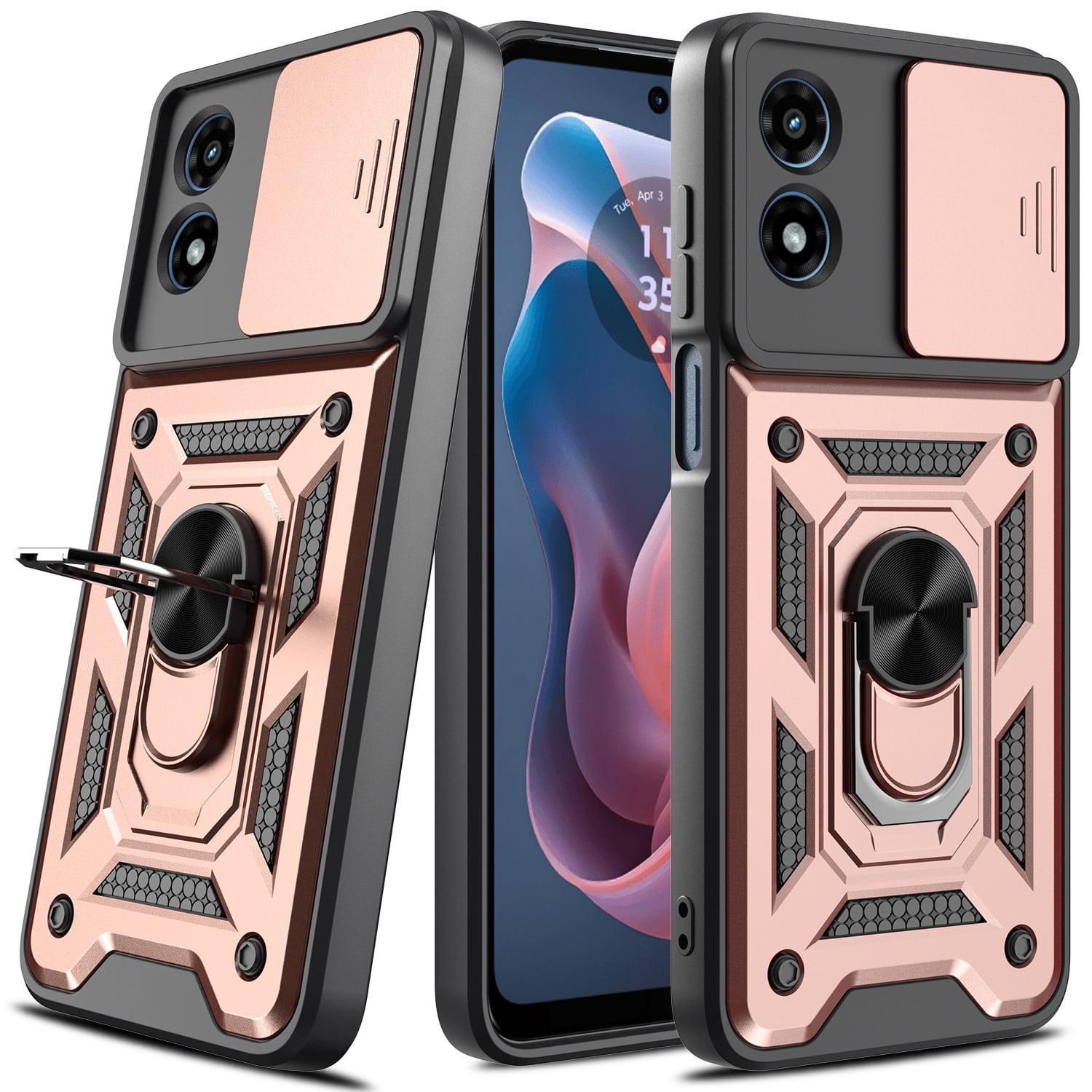 Elegant Choise Case with Ring Stand and Slide Camera Lens for Moto G Play 2024 6.5inch Phone ...