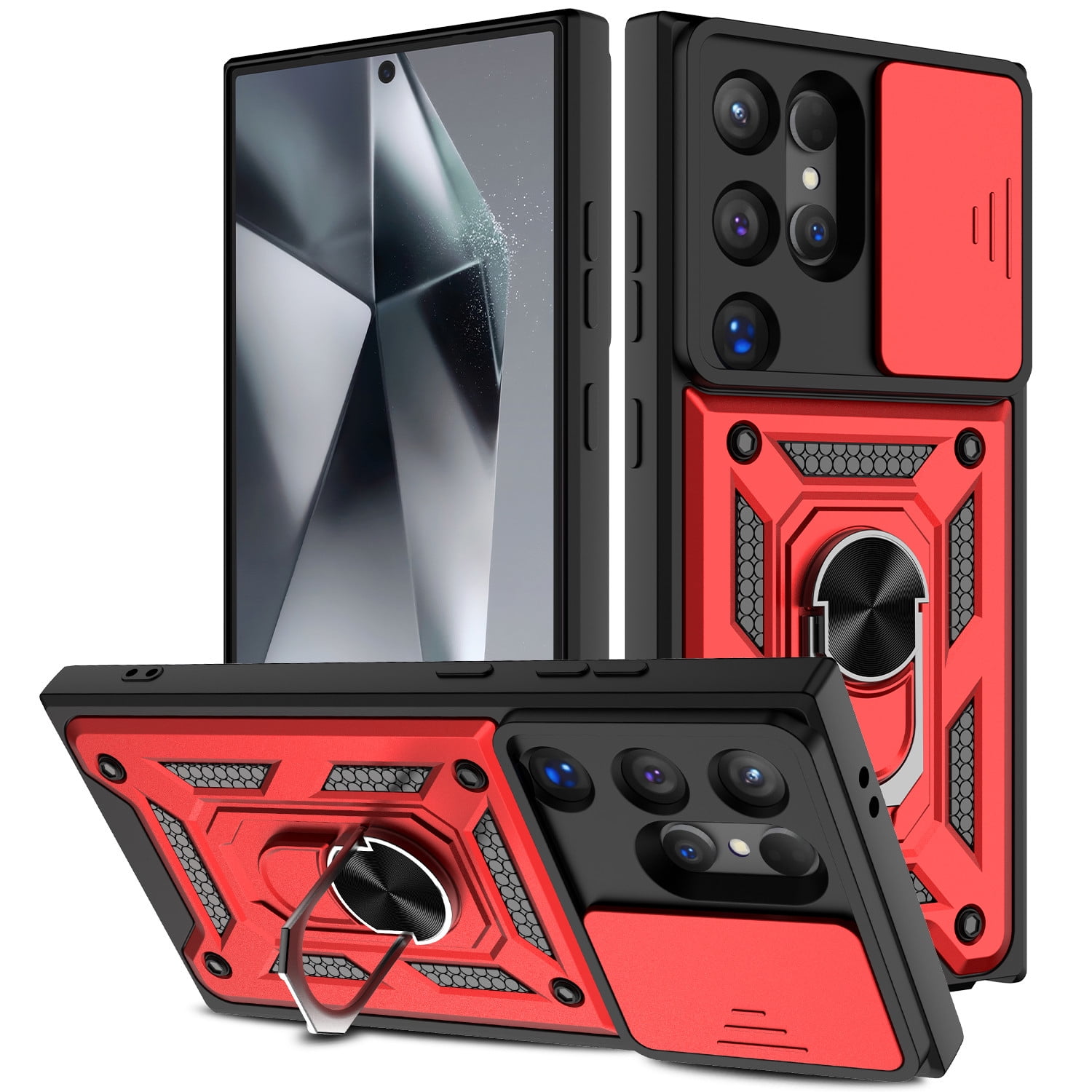 Elegant Choise Case with Screen Protector with Ring Stand and Slide Camera Lens for Samsung ...