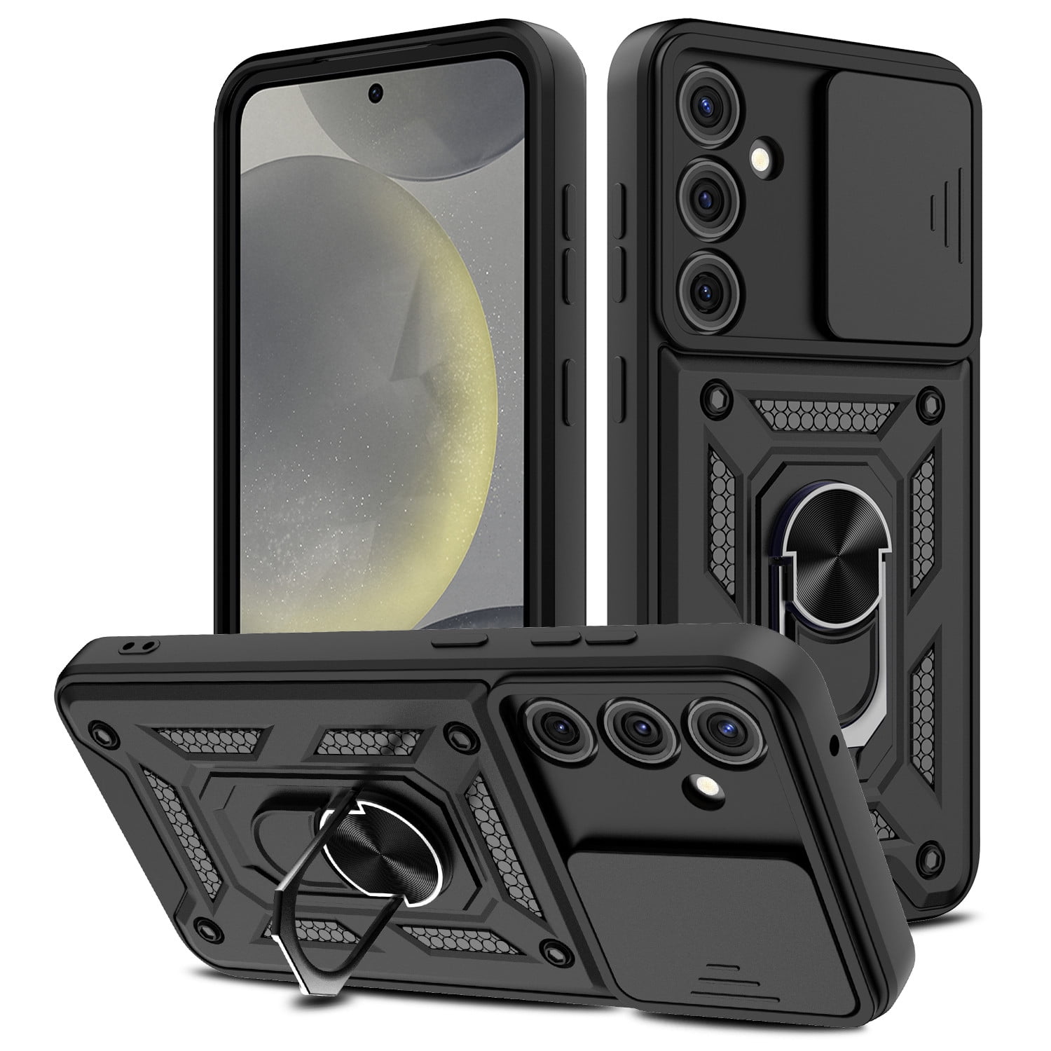 Elegant Choise Case with Screen and Lens Protector with Ring Stand and Slide Camera Lens for ...