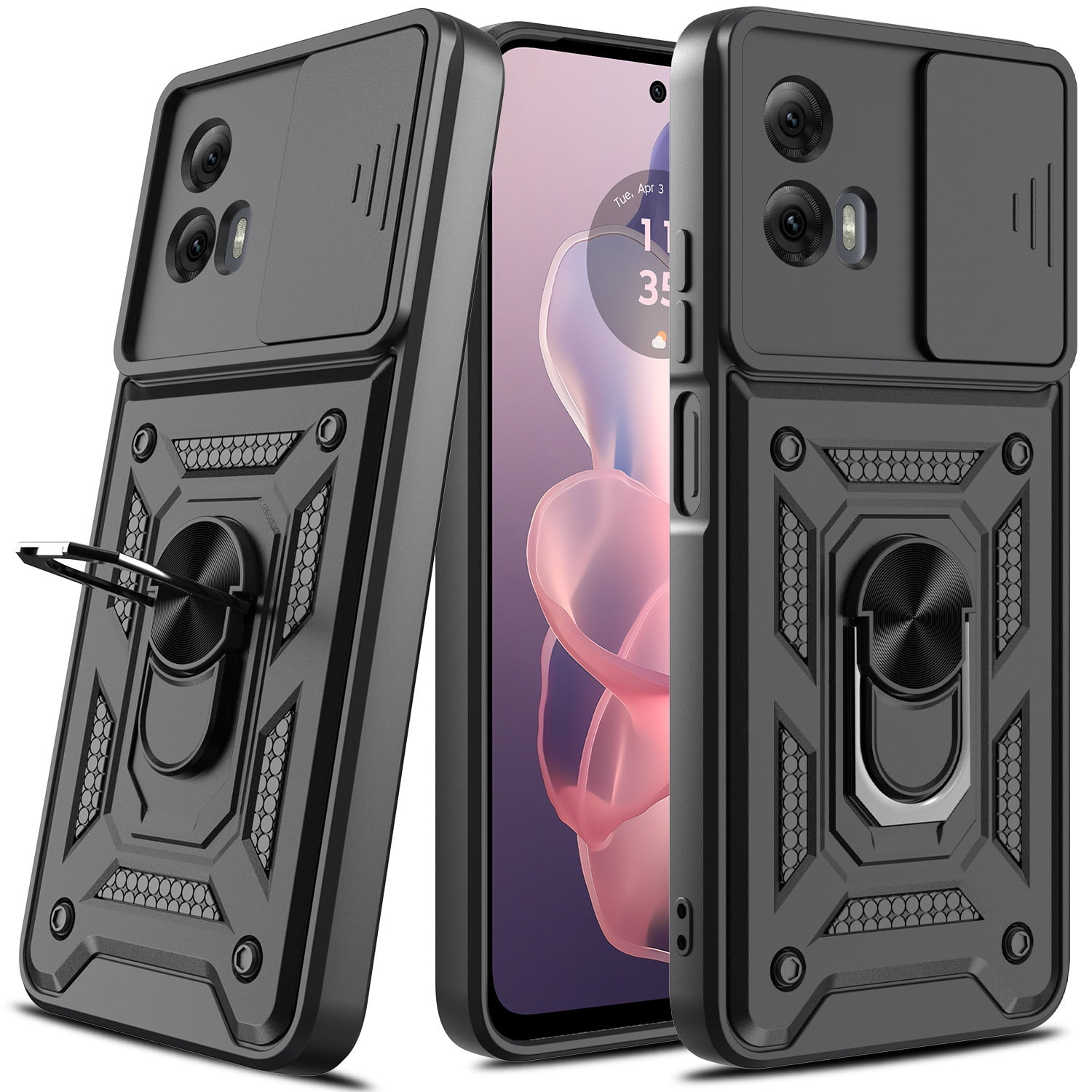 Elegant Choise Case with Slide Camera Lens Cover and Stand for Moto G Power 5G 2024, Black ...