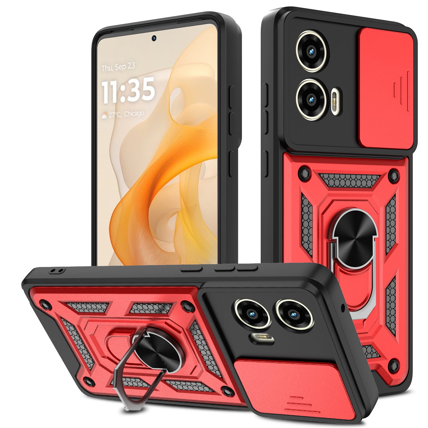 Elegant Choise Case with Slide Camera Lens Cover and Stand for Moto G Stylus 5G 2024, Red ...