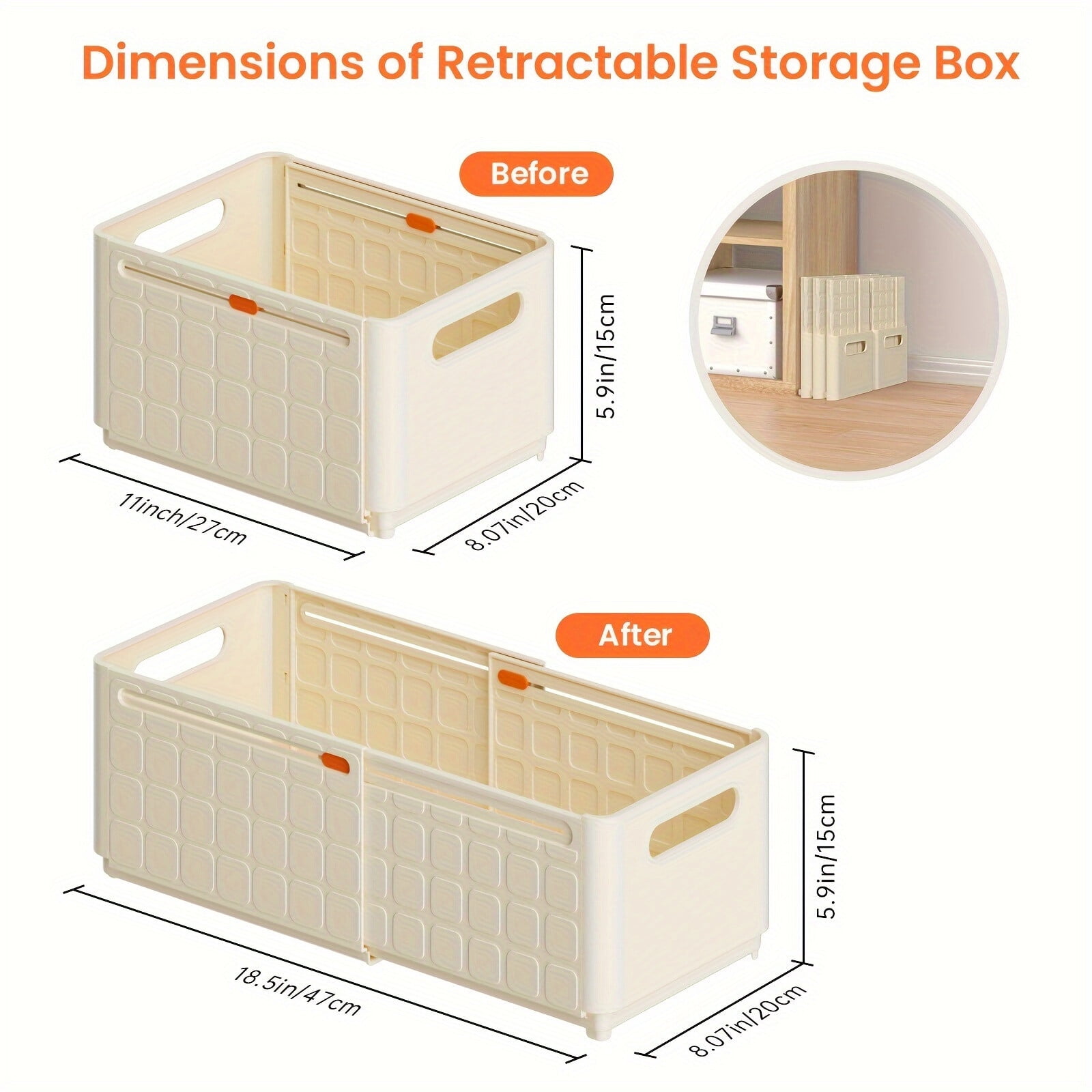 Elegant Choise Foldable Expandable White Plastic Bin Adjustable Storage ...