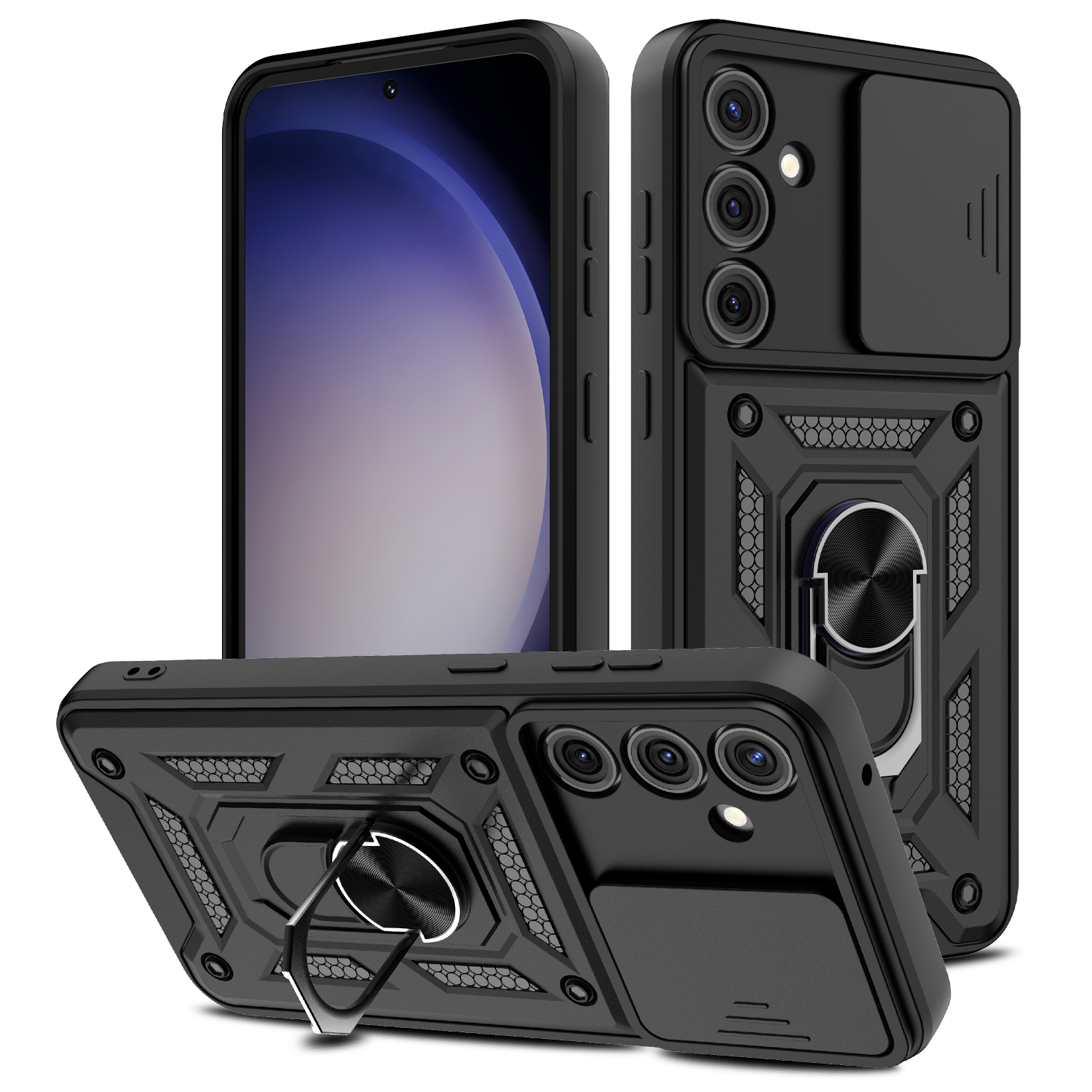 Elegant Choise For Samsung Galaxy S23 FE Case Slide Camera Ring Stand Cover/HD Screen Protector ...