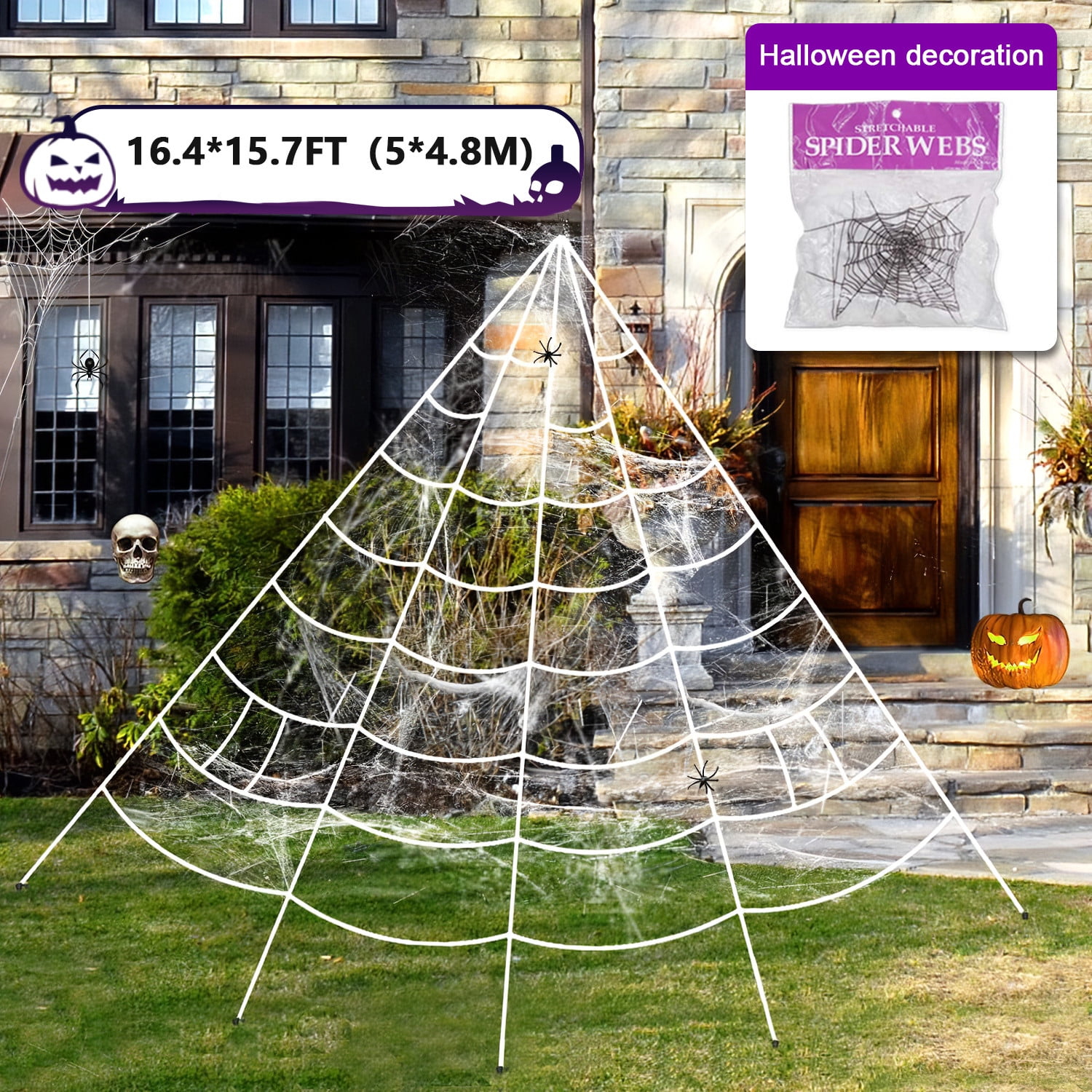 Elegant Choise Halloween Decoration Spider Web 16.4ft Giant Triangular ...